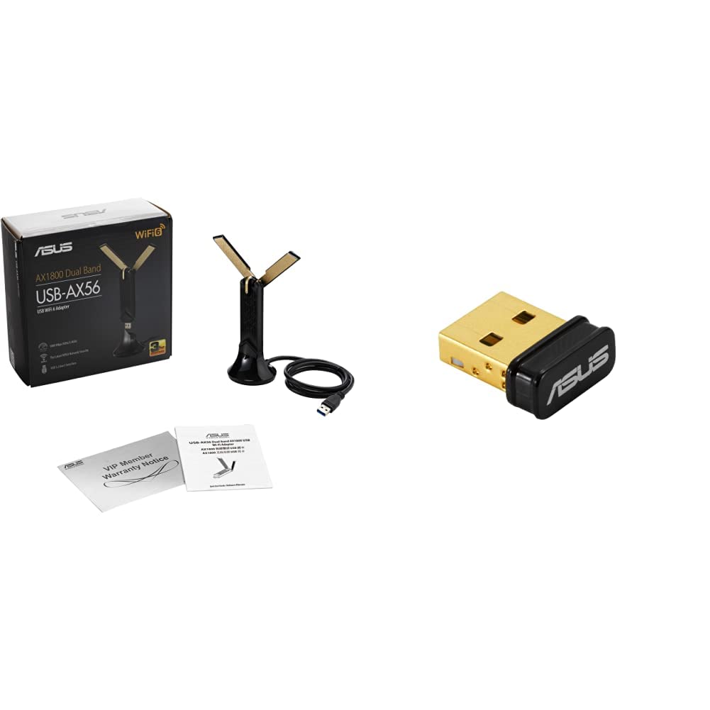 ASUS WiFi 6 AX1800 USB WiFi Adapter (USB-AX56) and ASUS USB-BT500 Bluetooth 5.0 USB Adapter Bundle