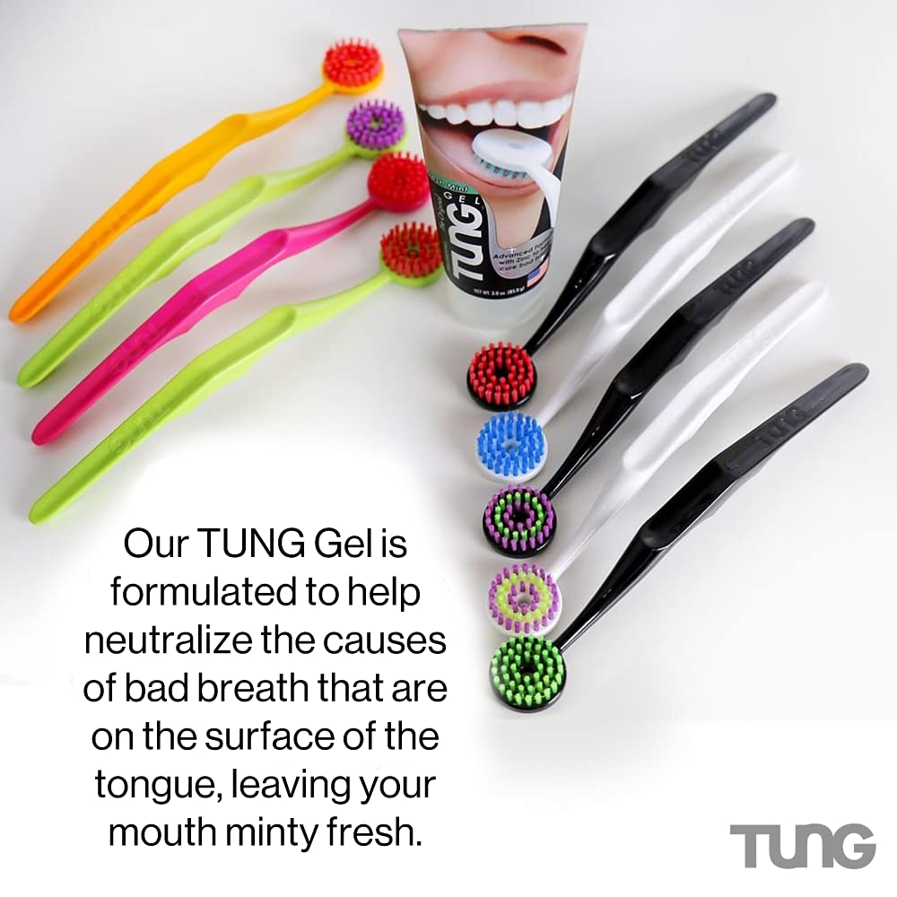 Tung Plastic Tongue Scraper with Protective Caps, Tongue Brush, Tongue Cleaner for Adults, Scrubber, Plastic, Fight Bad Breath and Halitosis | Tongue Scraper Cleaner, Made in America, 2-Pack w/Cap