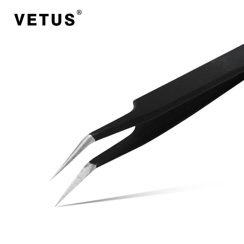 Vetus ESD Tweezers Pro Precision Curved Tweezer Anti-Static SMD Black Fine Tip Tweezer ESD-17