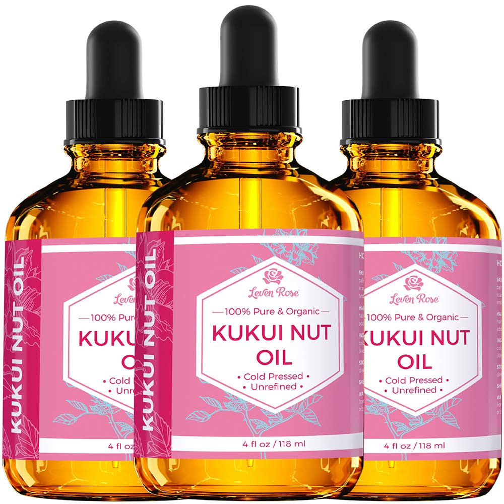 Leven Rose Kukui Nut Oil 4 oz – Cold-Pressed and Unrefined Hair & Face Moisturizer with Dropper – Unscented Pure Face Oil for Women and Men – Nourishing & Moisturizing for All Skin Types