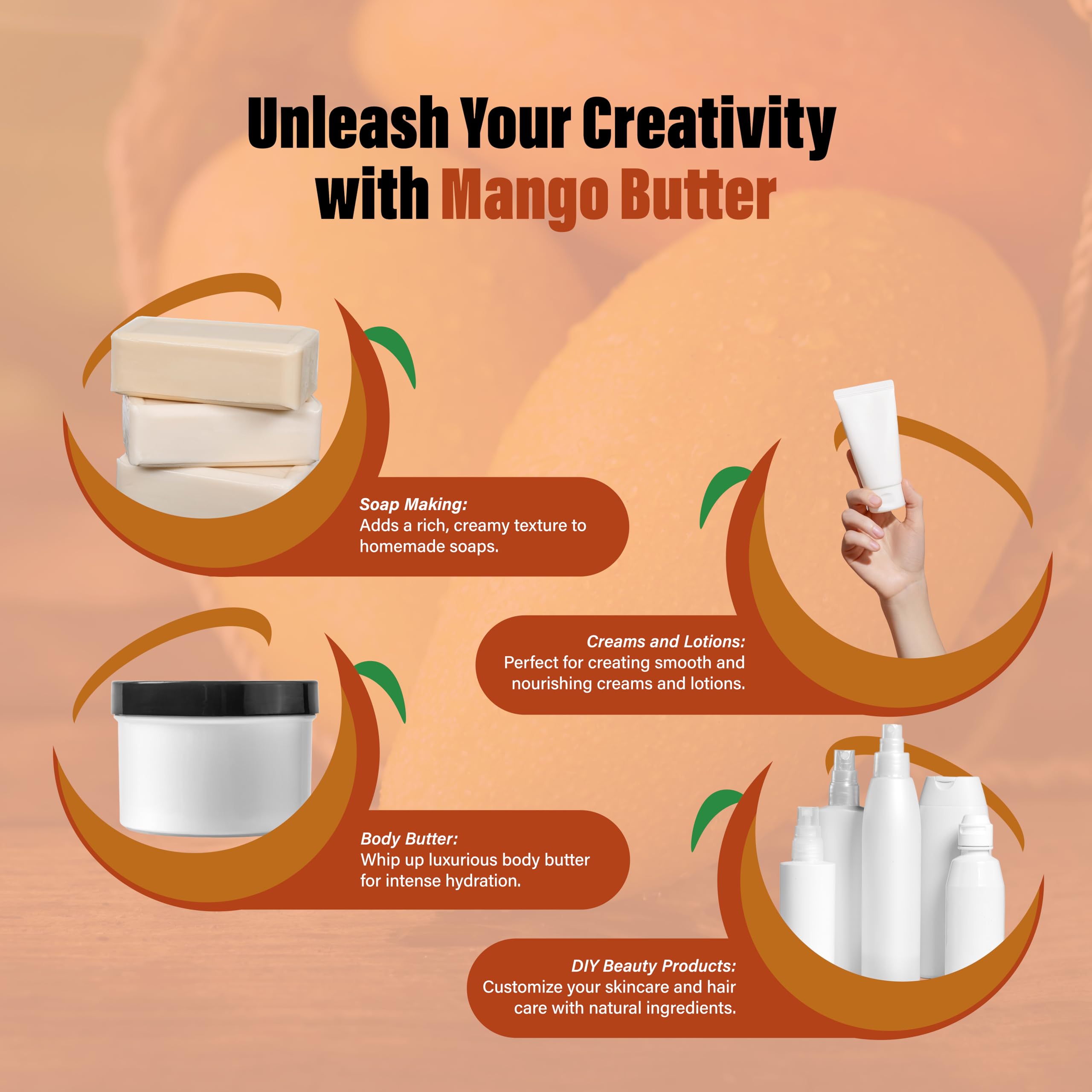Raw Mango Butter 8 oz. - 100% Pure Natural Unrefined - Great for Skin, Body and Hair Growth. DIY Soap Making, Body Butter, Lotions and Creams.