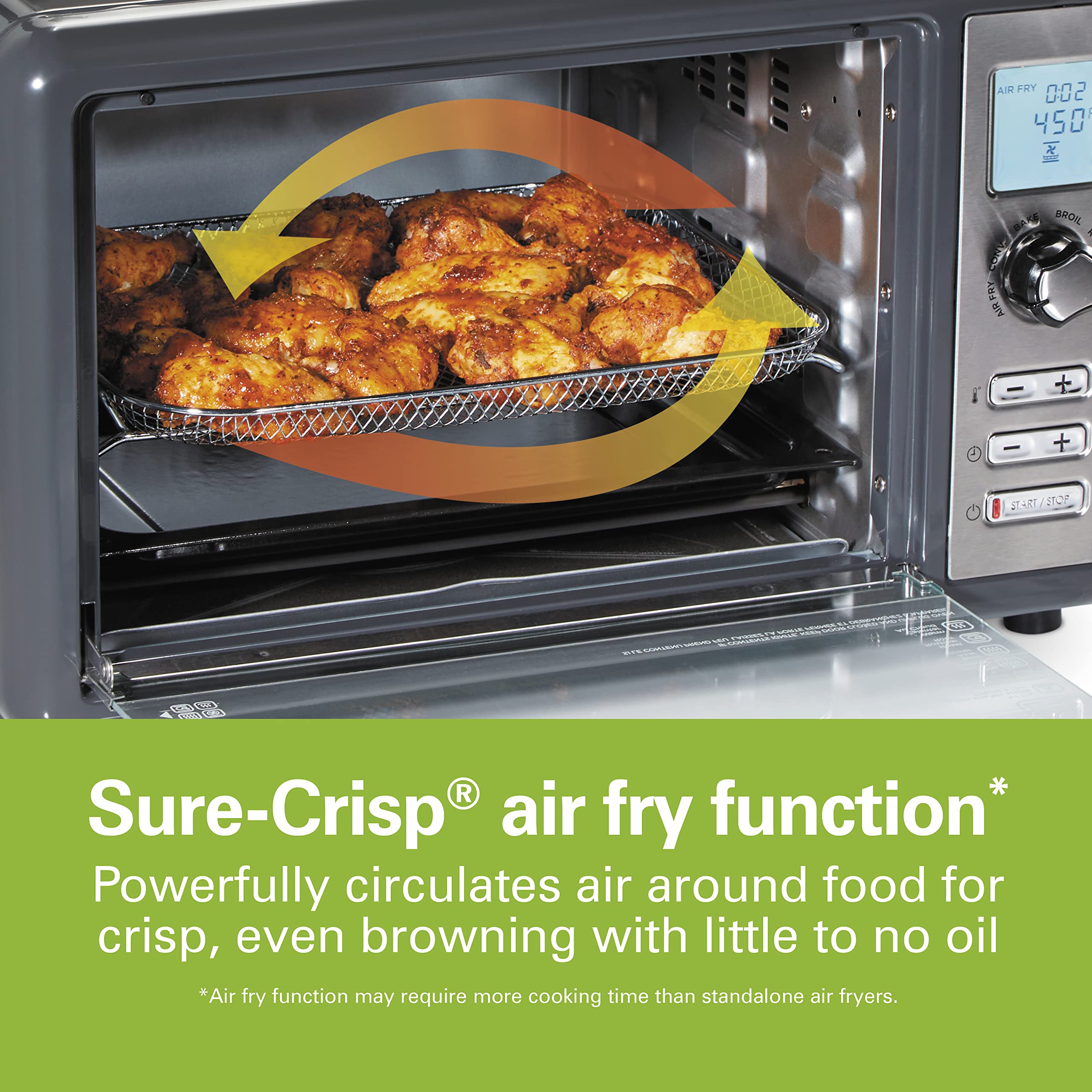 Hamilton Beach Countertop Air Fryer Oven with Sure-Crisp Technology, XL Capacity for 2 12β Pizzas, Two 9β x 13β Pans and 4 Rack Positions, Digital Controls, Grey (31390)