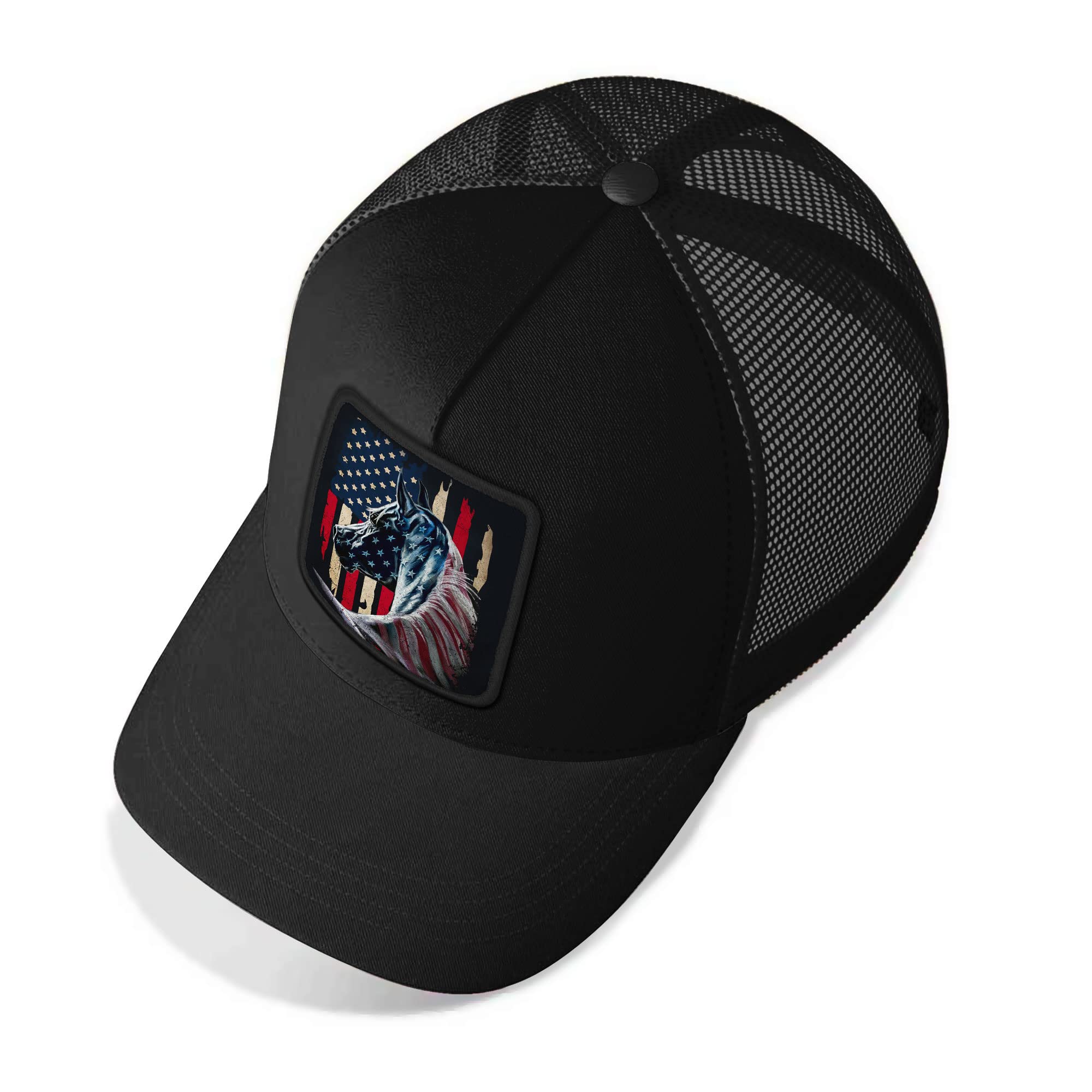 Asvance Trucker Hat - American Horse Mesh Back Baseball Cap for Mens - USA Horse Embroidered Hats Black - Gift for Dad