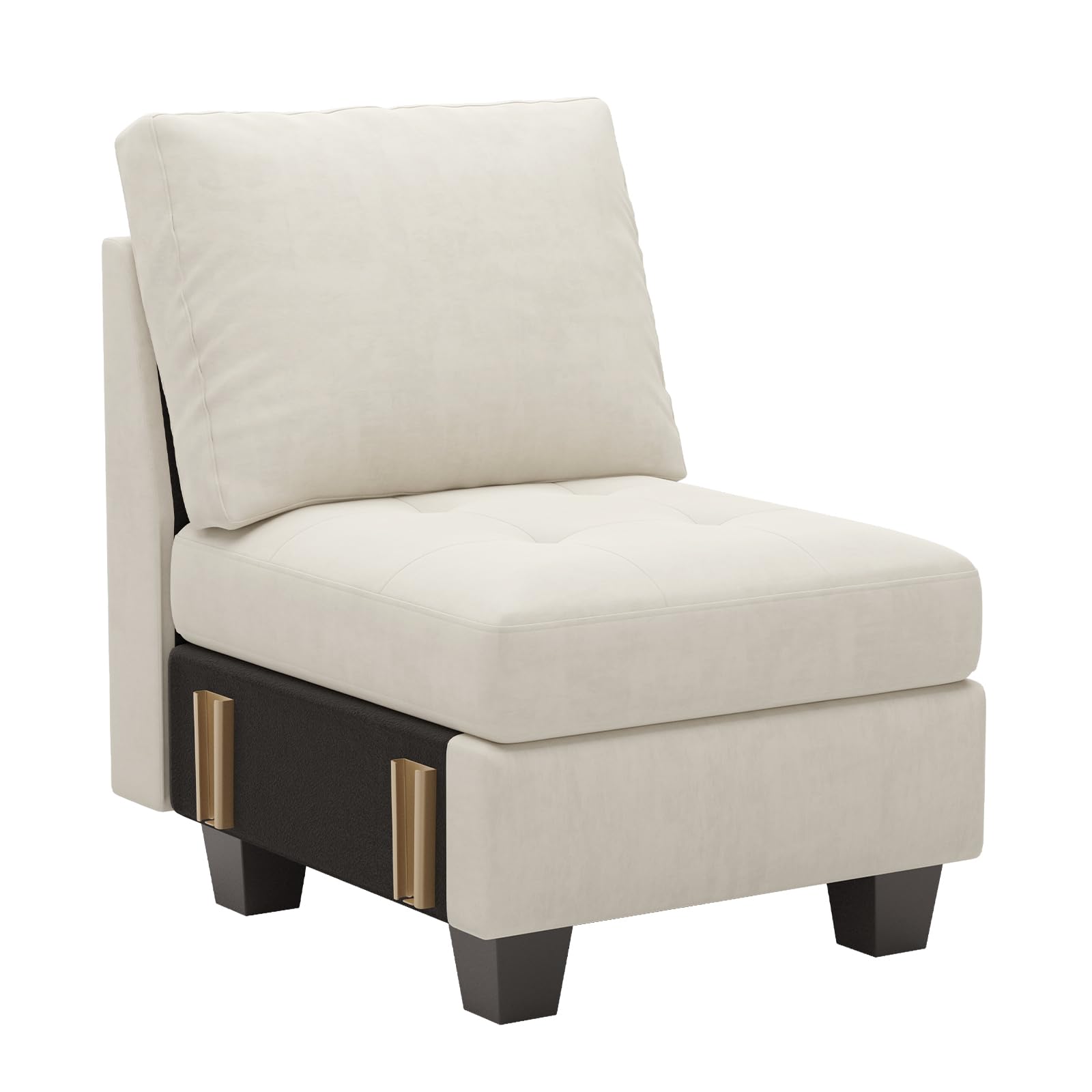 Belffin Velvet Single Seat Module for Modular Sectional Sofa Couch Accent Armless Sofa Couch Chair Modern Fabric Beige