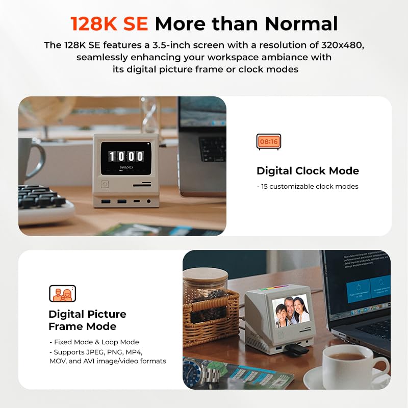 RayCue 128K SE Docking Station Triple Monitor, Digital Clock/Photo Frame,13-in-1 USBC Dock Triple 4K Display for MacBook Windows, 3 HDMI, USB C Data, Ethernet, Audio, 5 USBA Ports