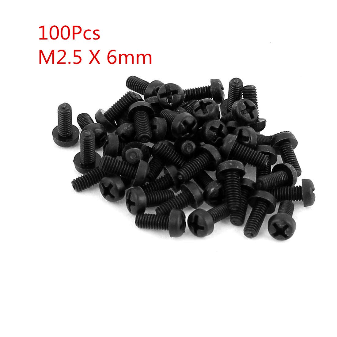 M2.5 x 6mm Nylon Phillips Cross Pan Head Machine Screws Black 100 PCS