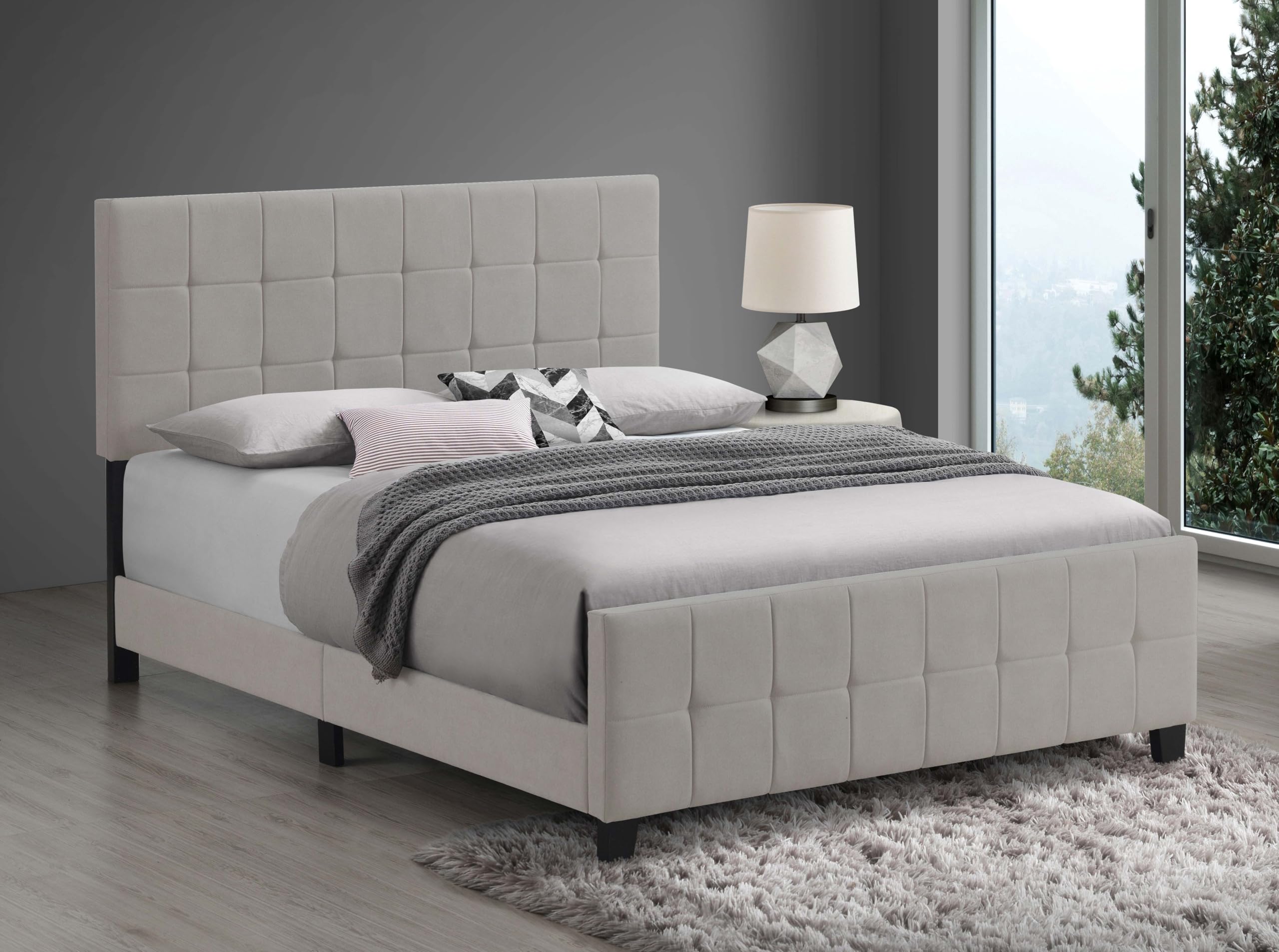 Coaster Home Furnishings Fairfield Contemporary Fabric Upholstered Eastern King Size Panel Bed Frame 50-inch Headboard Beige 305952KE