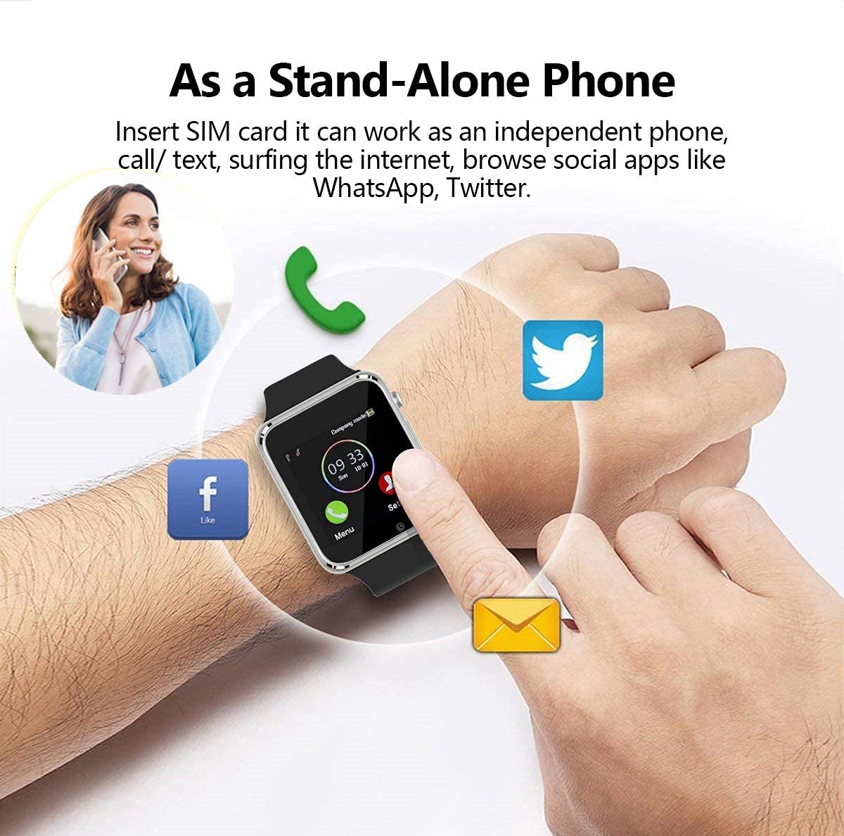 Bluetooth Smart Watch A1 Bluetooth GSM SIM Phone Smart Watch for Android Smart Phones (Silver)