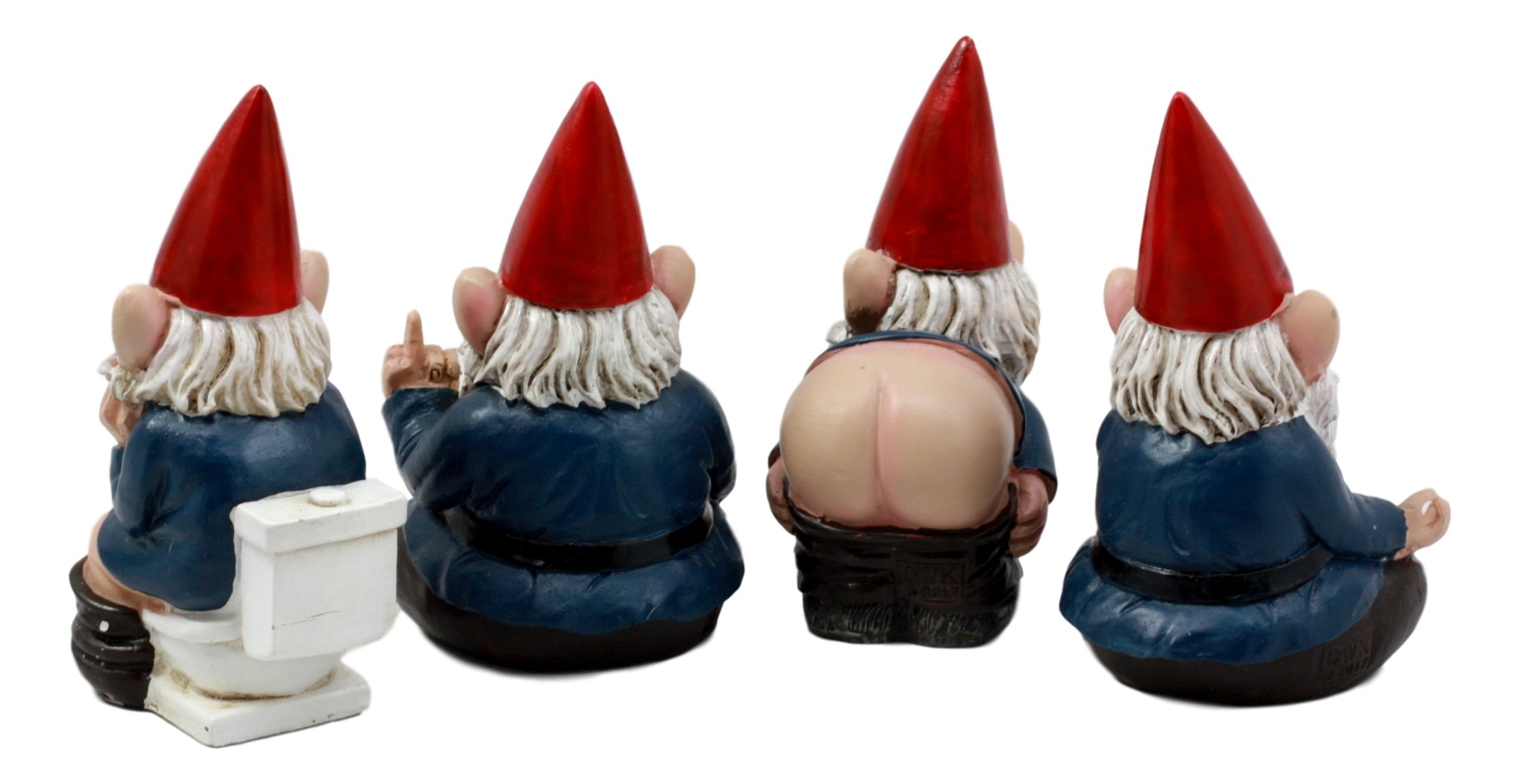 Ebros 4" Tall Badass Naughty Magical Gnome Mooning Figurines Collectible Set of 4 Whimsical Dwarf Gnomes Dwarves Fairy Garden Accessory Decors