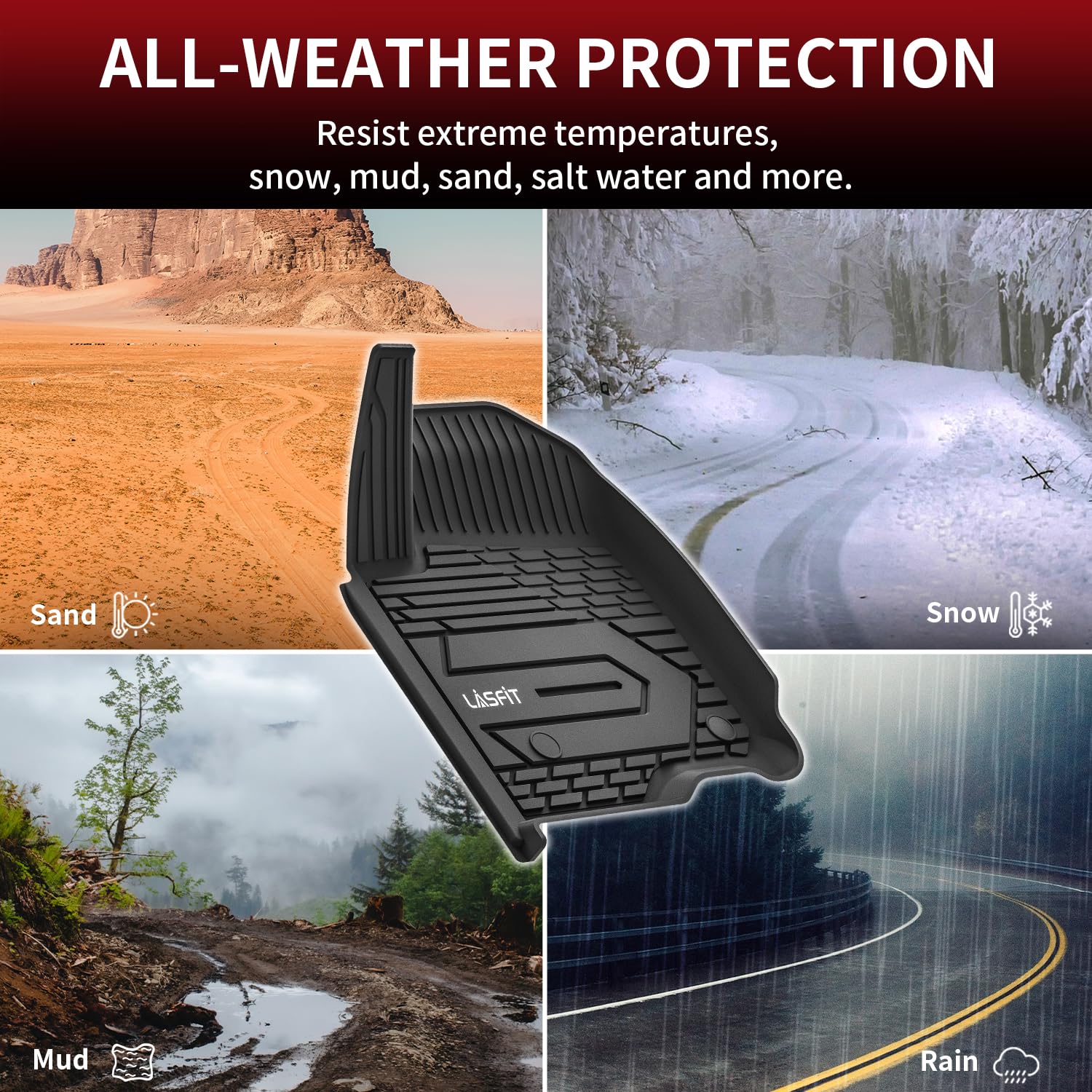 LASFIT Floor Mats for Chevy Silverado GMC Sierra 1500 2019-2025, 2020-2025 SLV/SRA 2500 3500 HD Crew Cab (with Rear Under-Seat Storage) All Weather Protector TPE Car Liners, 1st & 2nd Row, 3pcs Black