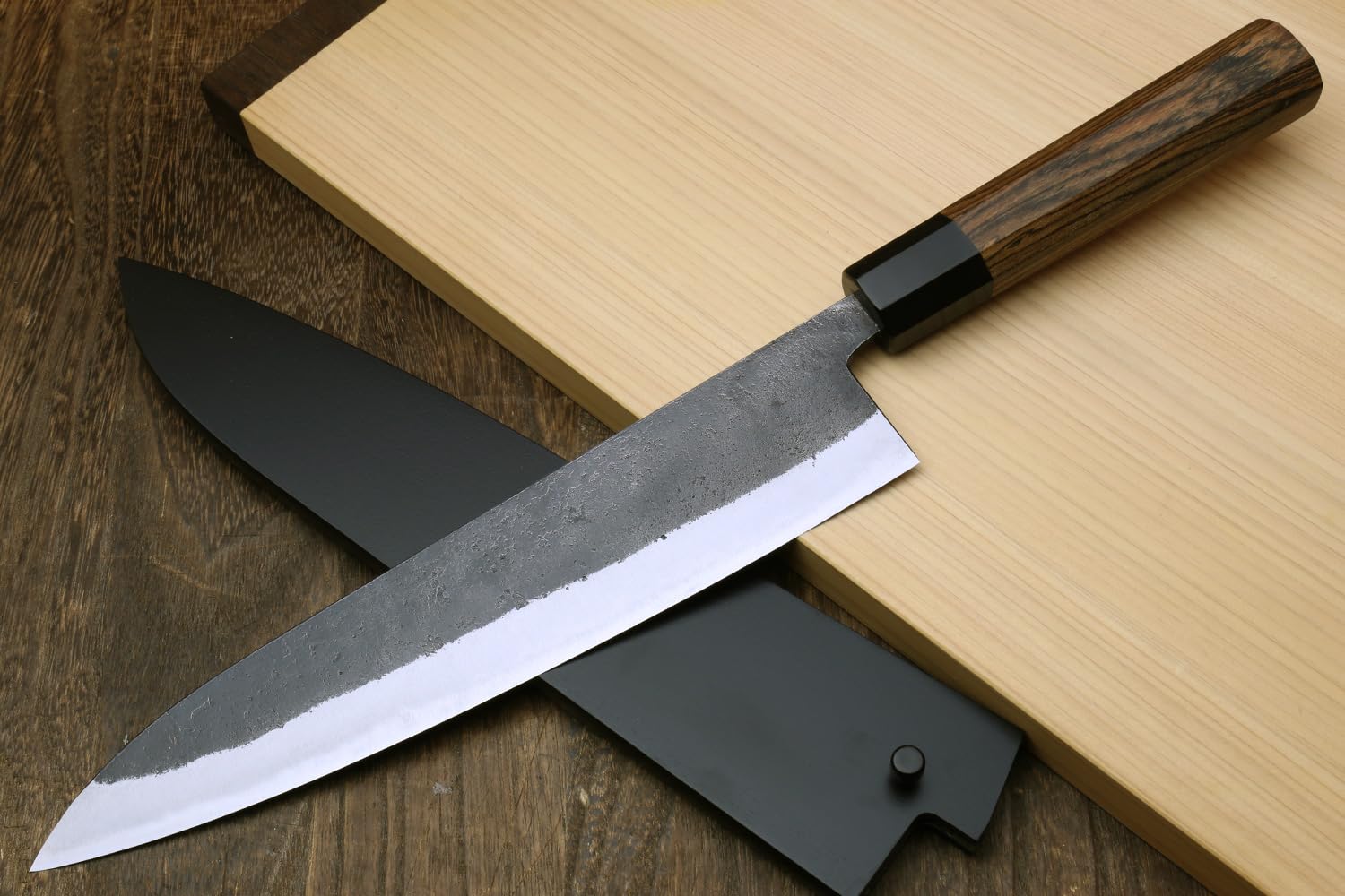 Yoshihiro Japanese High Carbon White Steel #2 Nashiji Gyuto Chefs Knife with Cocobolo Wood Handle (9.5'' (240mm))
