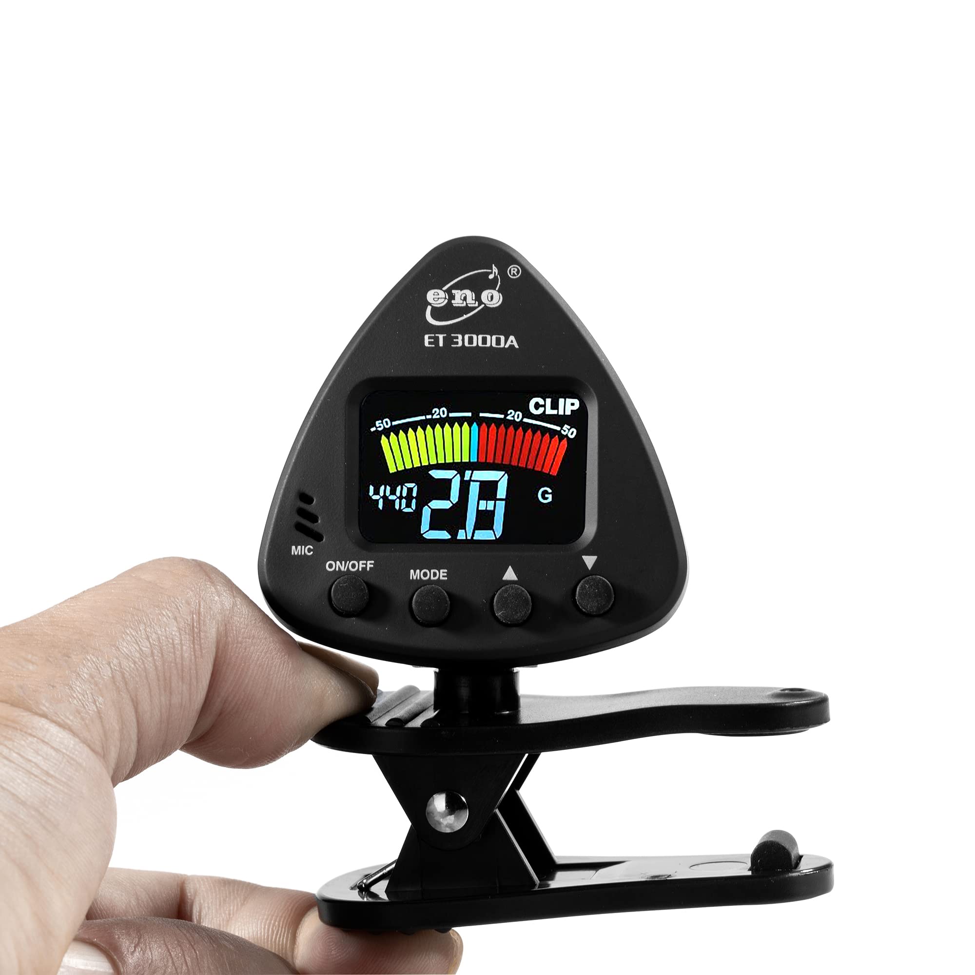 ENO MUSIC Stable Quality Big LCD Display Easy to Read Auto Clip-on Acoustic Electric Guitar Tuner Bass Tuner with Ukulele Violin Chromatice Tunning Mode