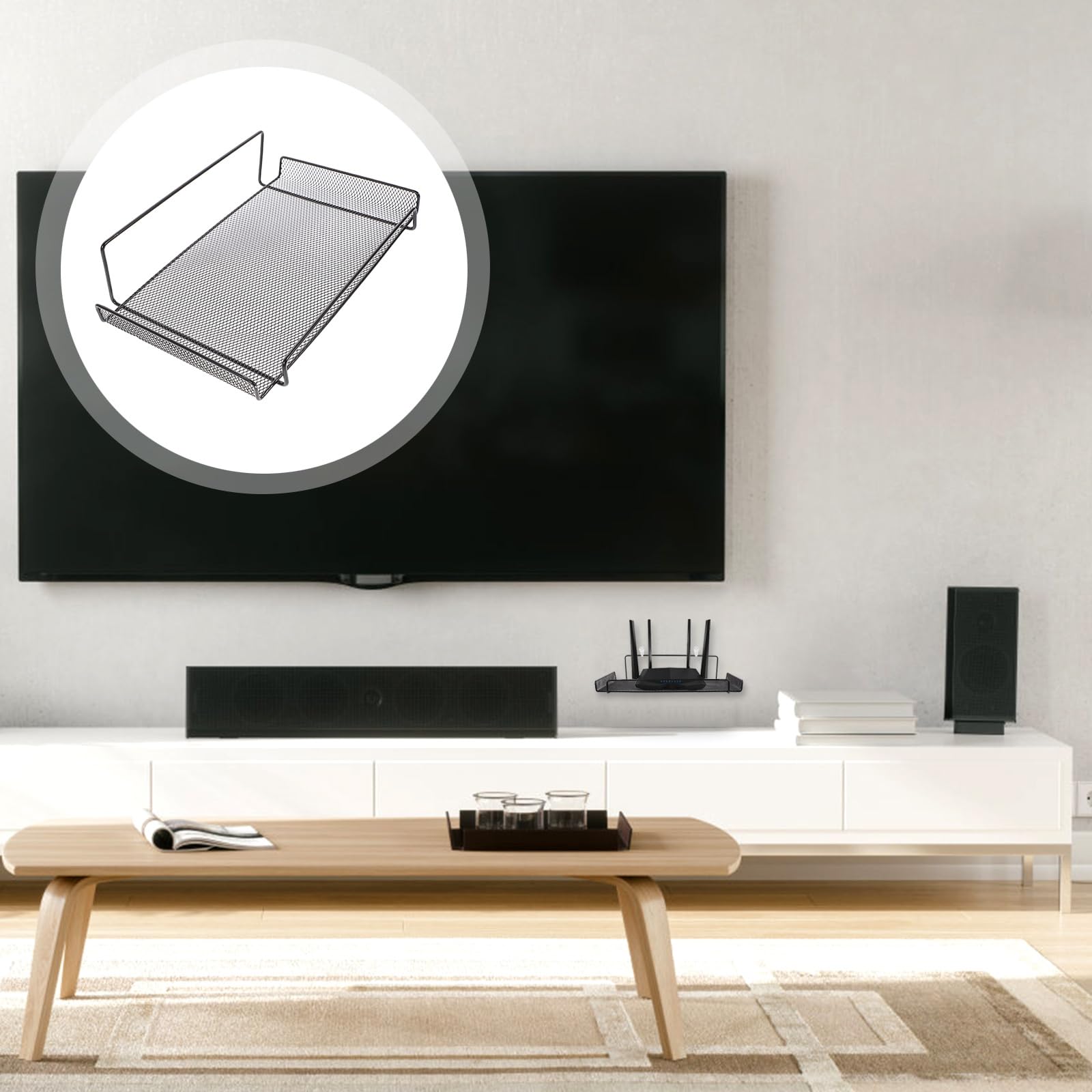 FOMIYES Projector Stand Wall Floating Shelves WiFi Router Storage Box TV Set Shelf Wall Hanging Plug Board Bracket Cable Storage Organizer for Bedroom Living Room Black Projector Mount