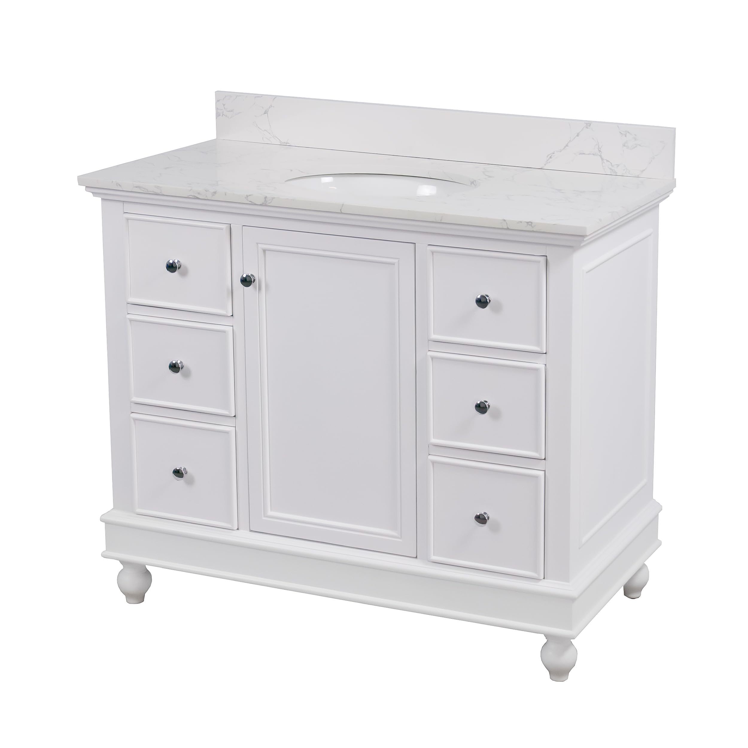 Bella 42-inch Bathroom Vanity (Engineered Marble/White): Includes White Cabinet with Engineered Marble Countertop and White Ceramic Sink