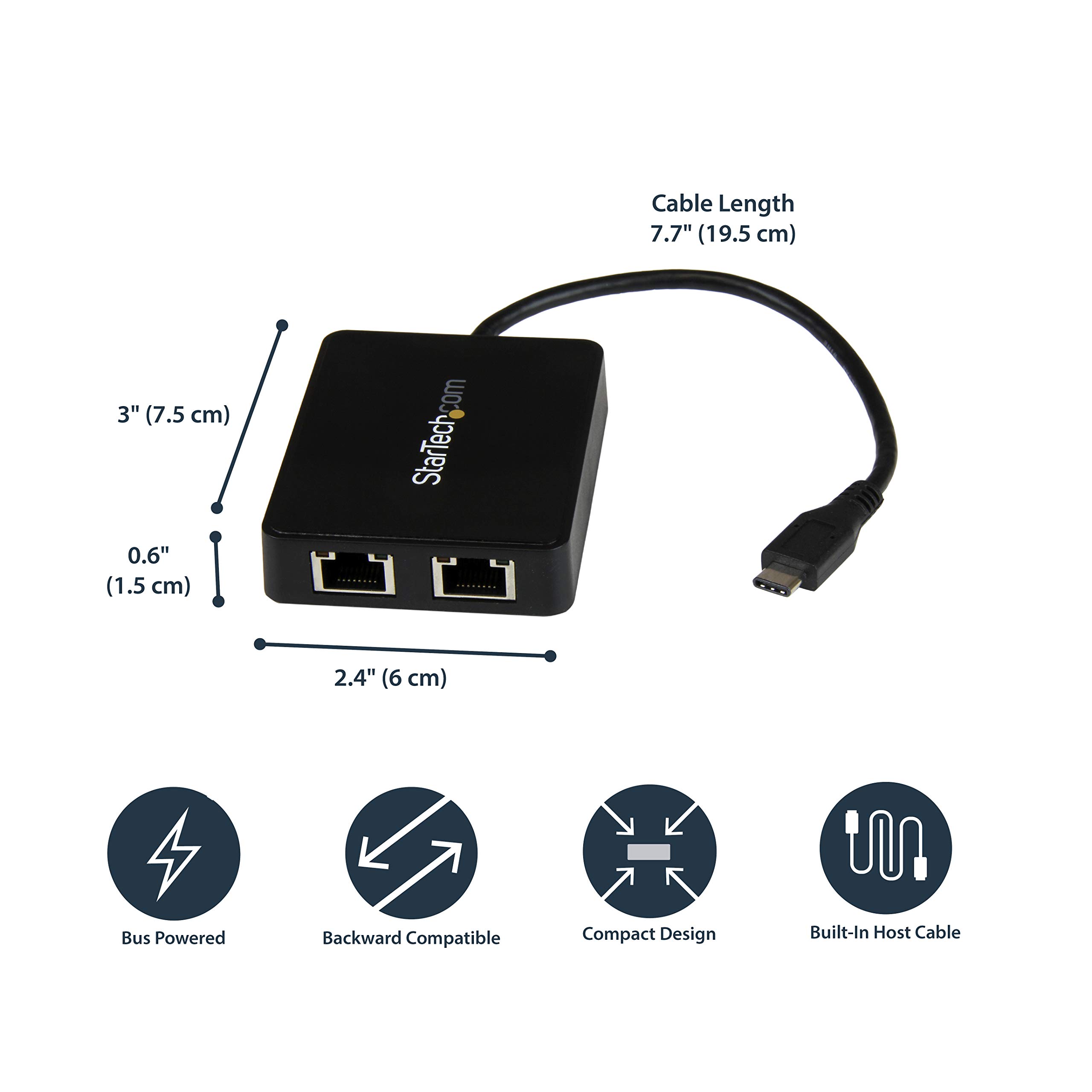StarTech.com USB-C to Dual Gigabit Ethernet Adapter with USB 3.0 (Type-A) Port - USB Type-C Gigabit Network Adapter (US1GC301AU2R)