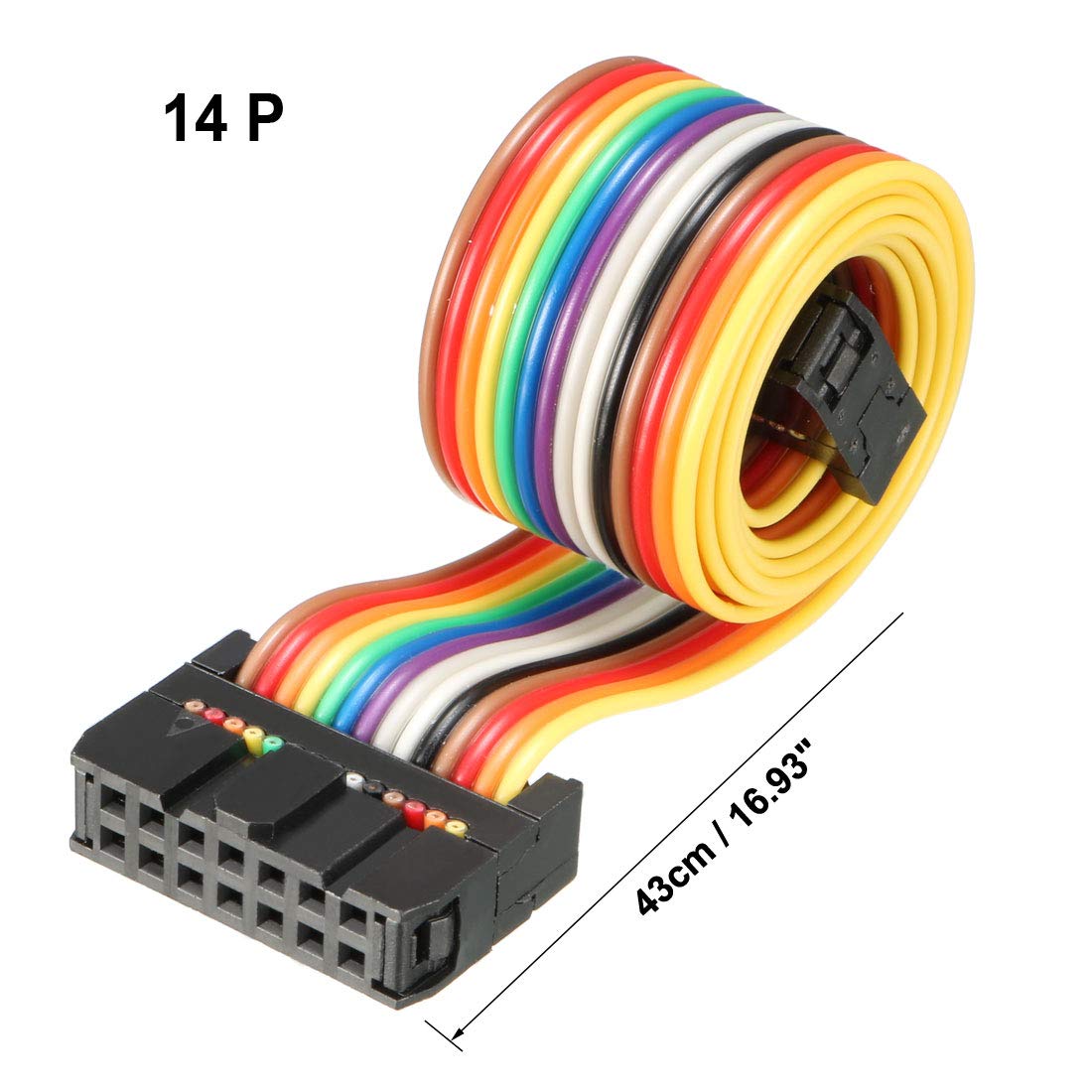 uxcell IDC Rainbow Wire Flat Ribbon Cable 14 Pins 43cm Length 2.54mm Pitch Type-A