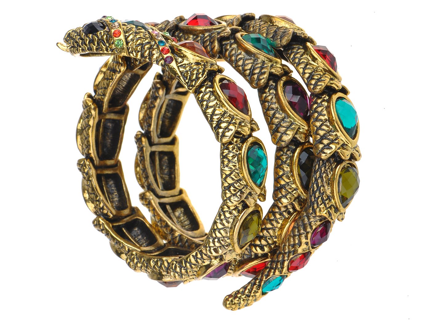 Alilang Egyptian Snake Rhinestones Stretch Cuff Wrap Bangle Bracelet, Gold