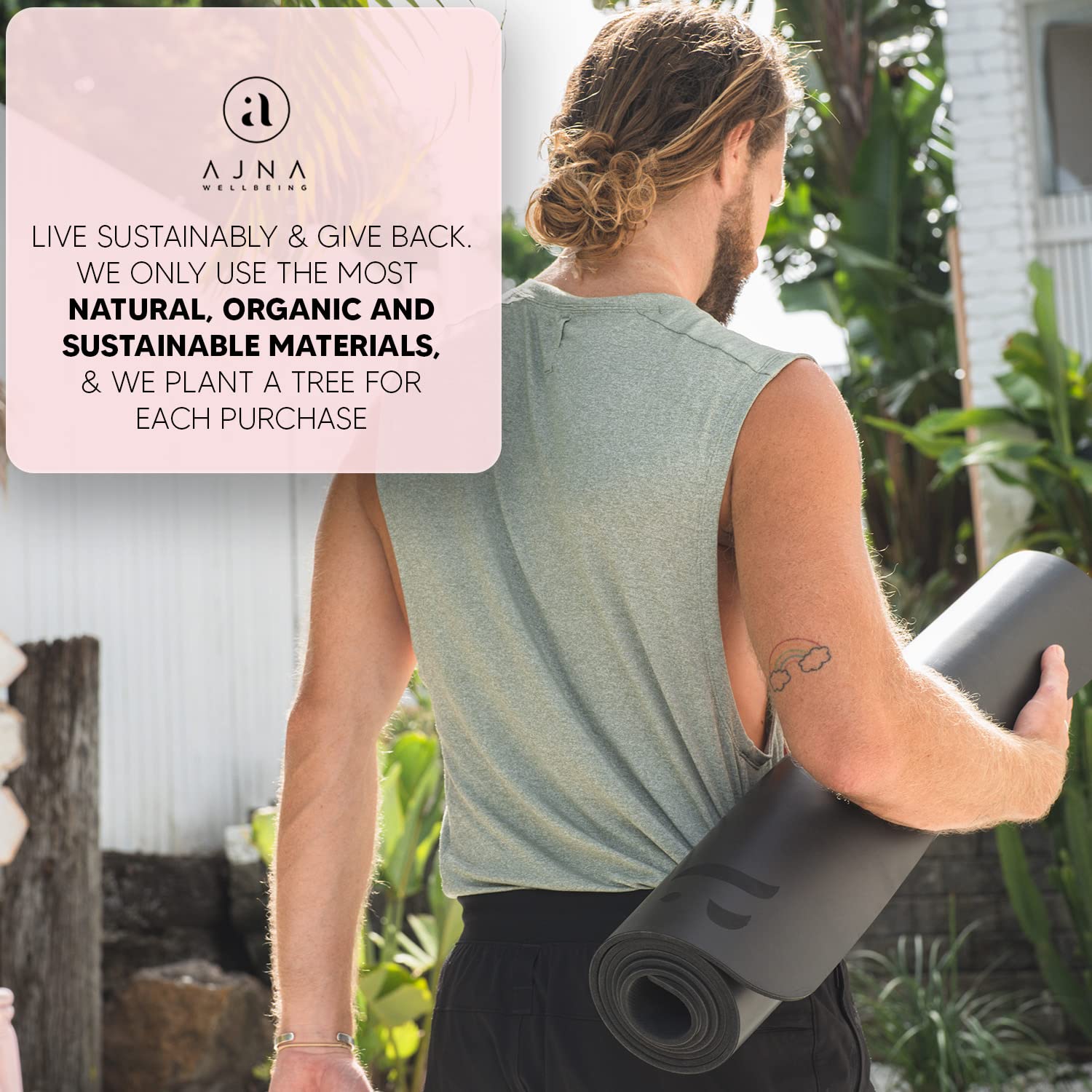 Ajna Natural Rubber Yoga Mat - Decrease Impact & Strain On Joints, Non-slip Stable Extra Long & Thick 6 feet, Pilates, Exercise, Fitness Accessory, High Density & Superior Dry Grip - Black