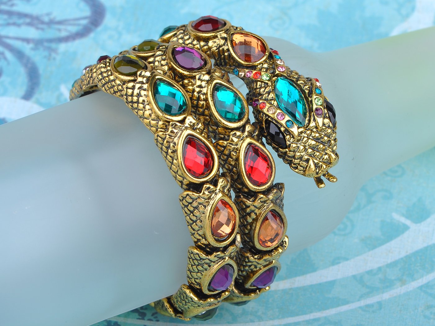 Alilang Egyptian Snake Rhinestones Stretch Cuff Wrap Bangle Bracelet, Gold