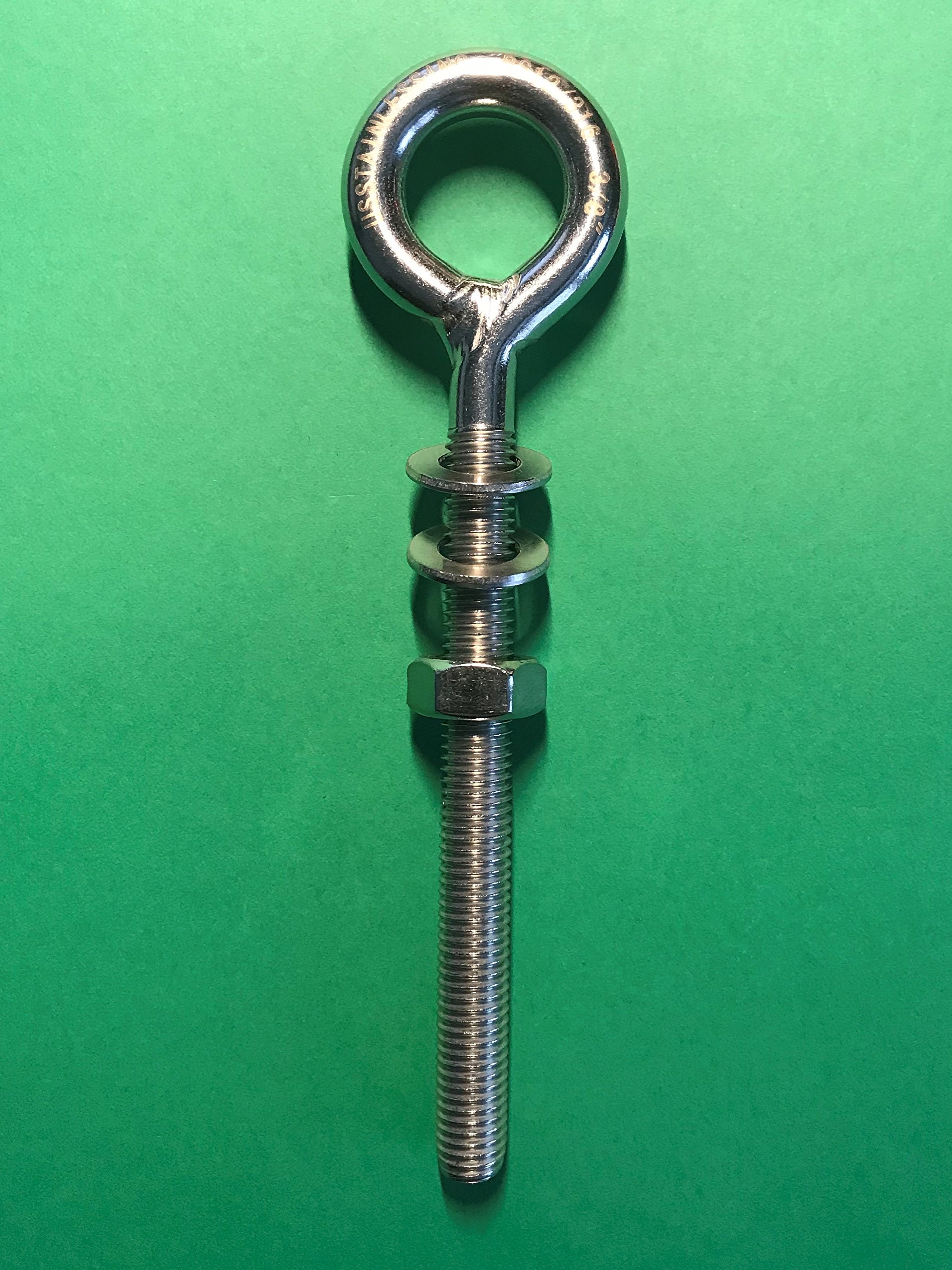 US STAINLESS 2 Pieces Stainless Steel 316 M10 Eye Bolt 10mm x 100mm (3/8" x 4") Marine Grade Pitch of 1.5