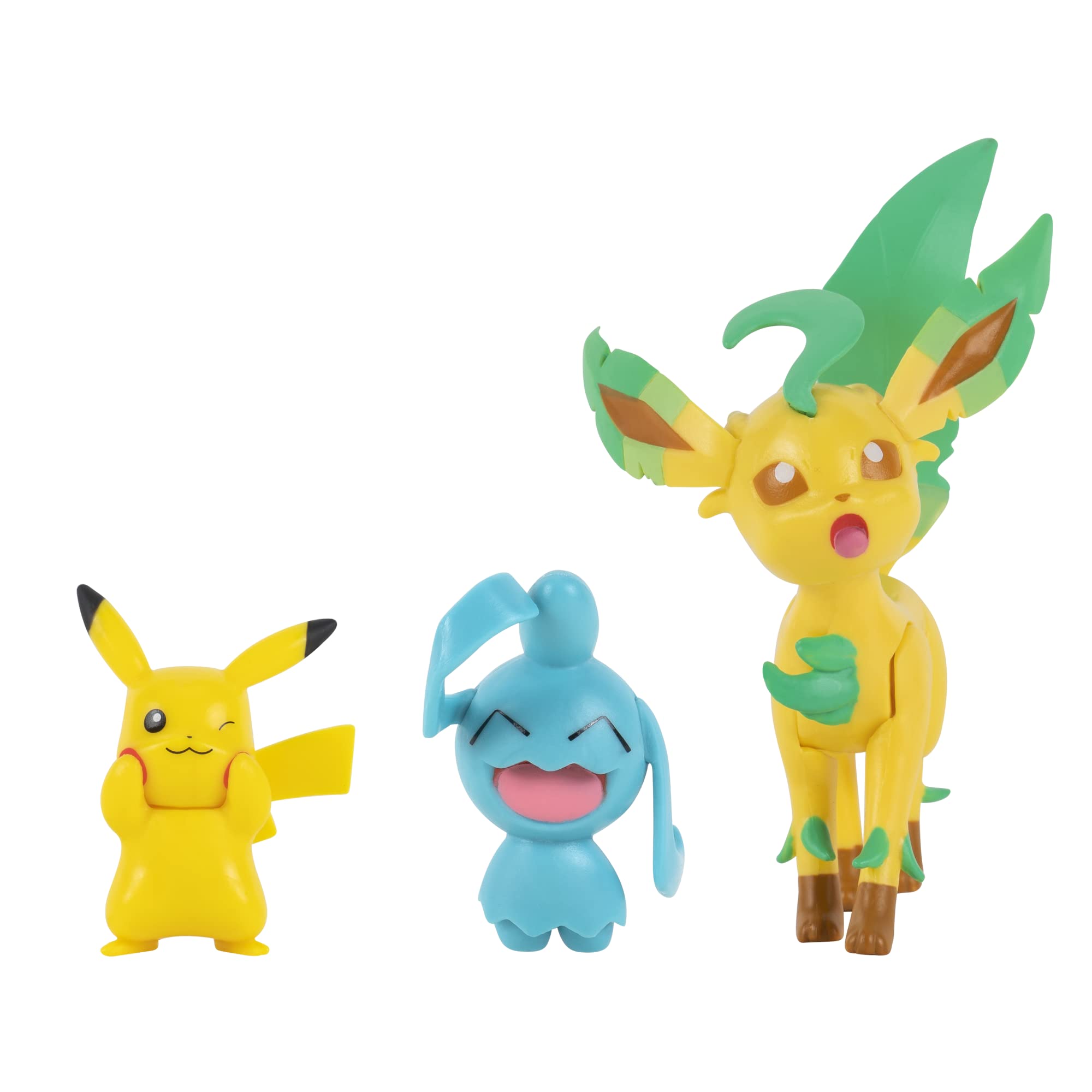 Pokemon PKW0178 3 Pack-Features 2 Pikachu, Wynaut & 3-Inch Leafeon Battle Figures-Authentic Details, Multi