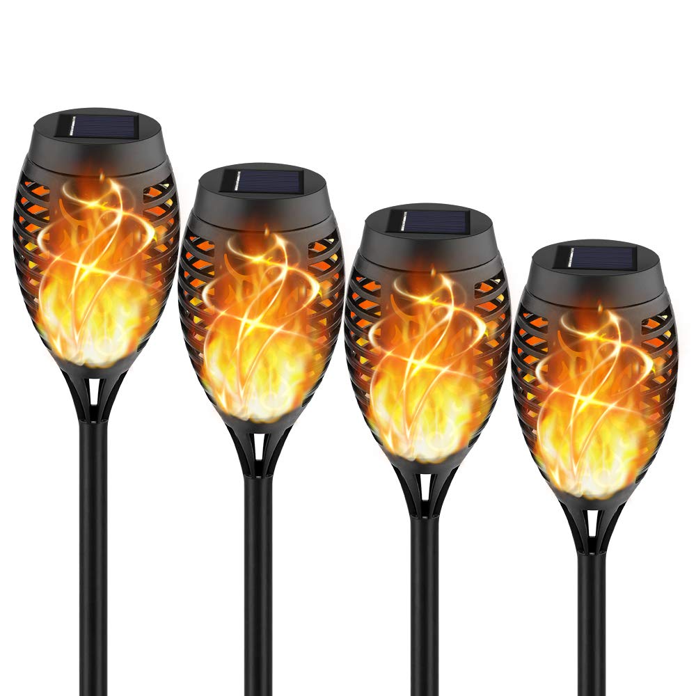 Solar Flame Torch Lights Outdoor, 12LED Solar Torch Lights with Flickering Flame, Waterproof Landscape Decoration Flame Lights for Halloween Christmas Garden Pathway Yard Patio, Auto On/Off Lighting