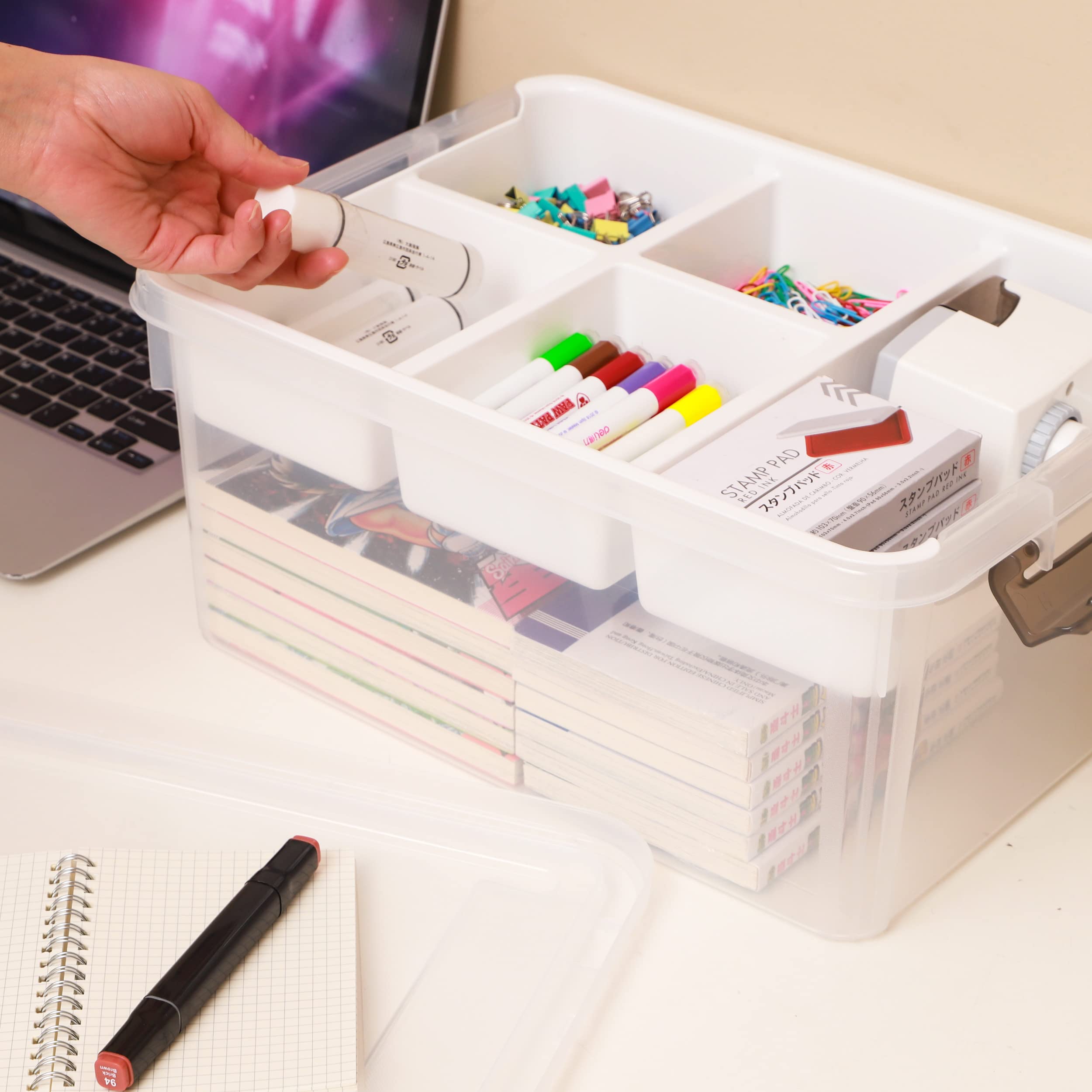 Citylife 17 QT Plastic Storage Box with Building Baseplate Lid and Removable Tray Craft Organizers and Storage Clear Storage Container for Organizing Lego, Bead, Tool, 2 Packs