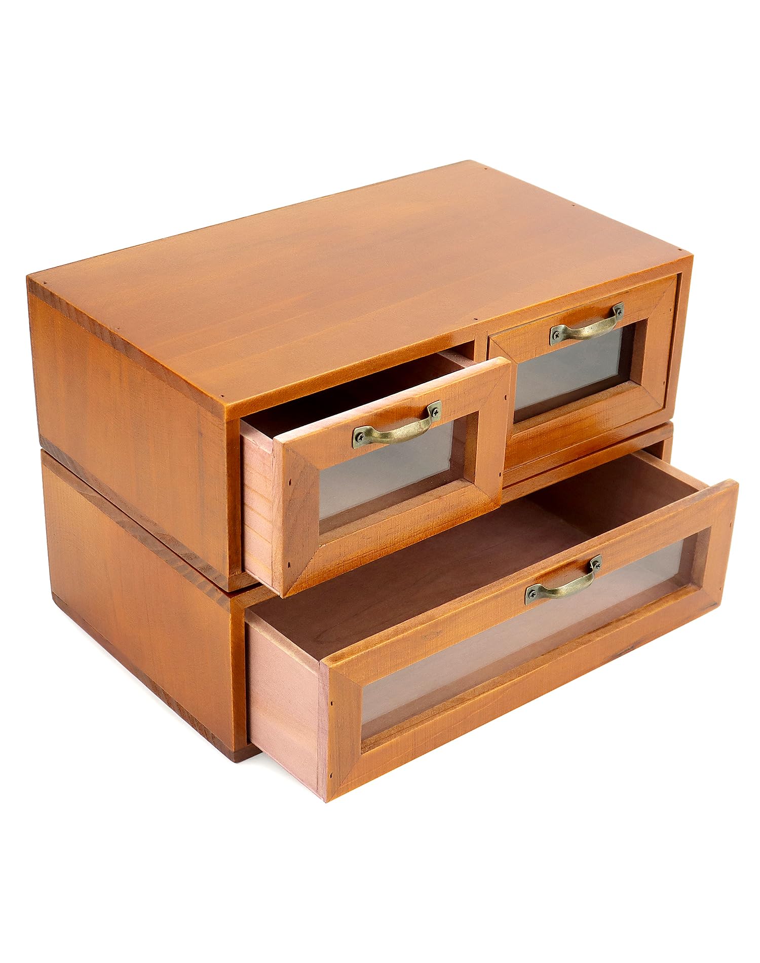 QWORK Wooden Box Organizer, Wood Desktop Storage Cabinet with 3 Drawers, Dark Brown