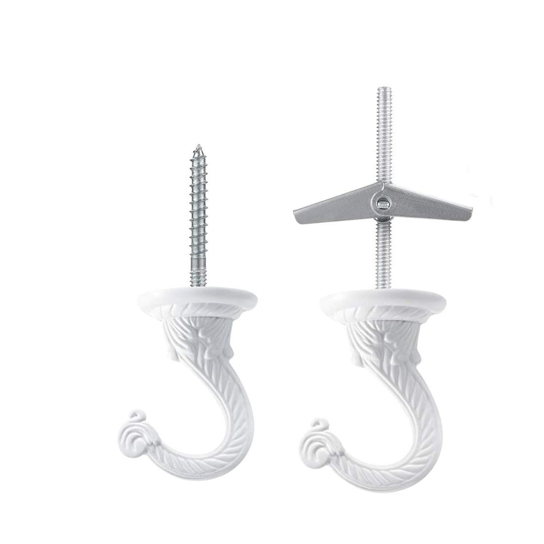 bnafes 2Sets 55mm/2.17" Ceiling Metal Ceiling Hooks, Heavy Duty Swag Ceiling Hooks with Hardware for Hanging Plants/Chandeliers/Wind Chimes/Ornament (White Color)