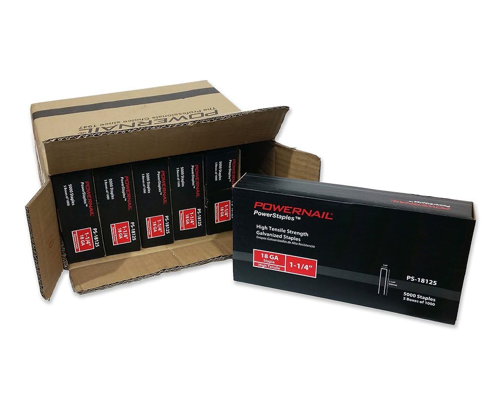 Powernail PS18125 18 Gauge 1/4 Inch Crown 1-1/4 Inch Length Chisel Point Narrow Crown Staples (Case, 30000ct)