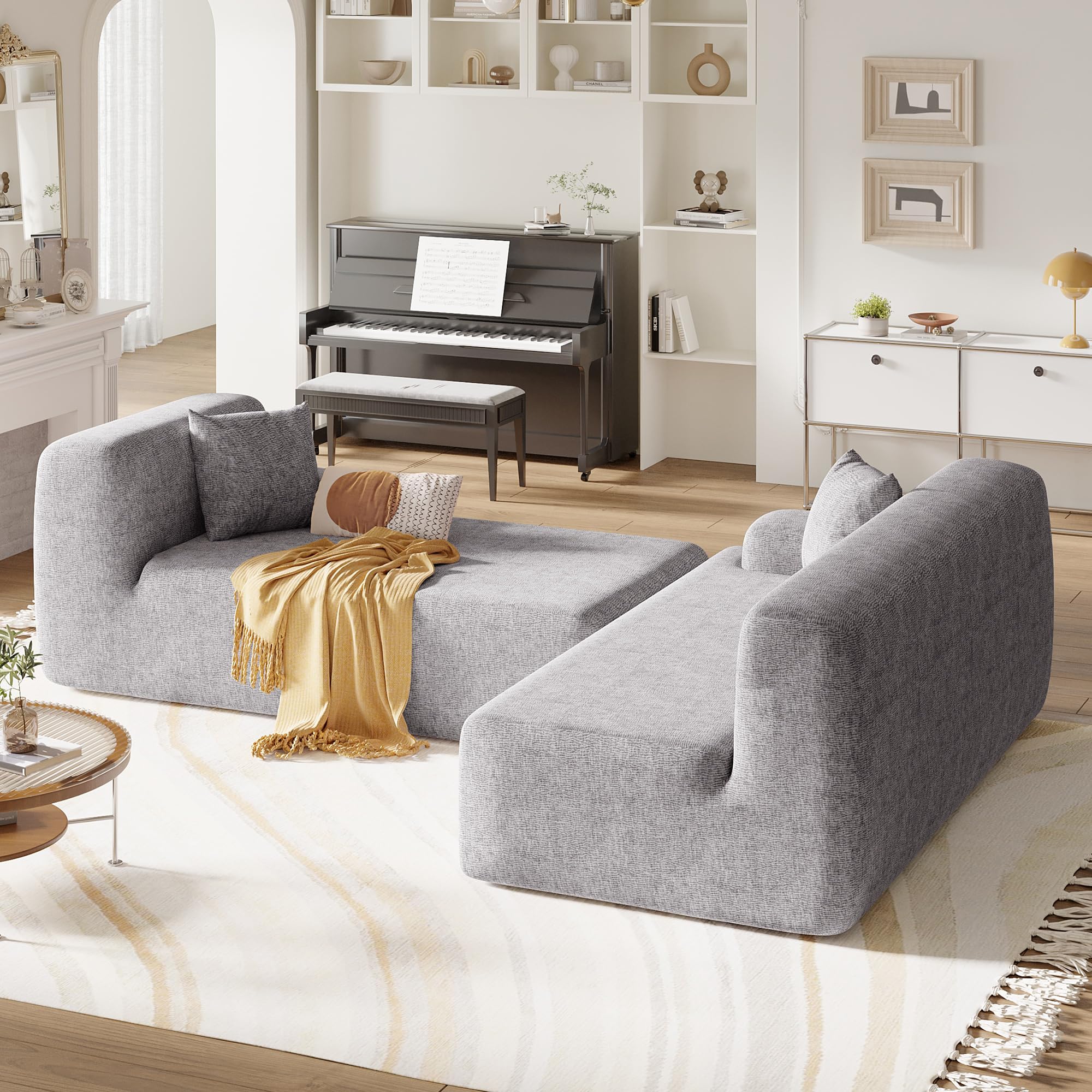 BAMOOLI 109'' Modular Sectional Couch, Modern L-Shape Floor Sofa with Chaise Lounge, Comfy Chenille Fabric Sponge Sofa Couch, Upholstered Corner Cloud Couch for Living Room, Bedroom, Apartment, Grey