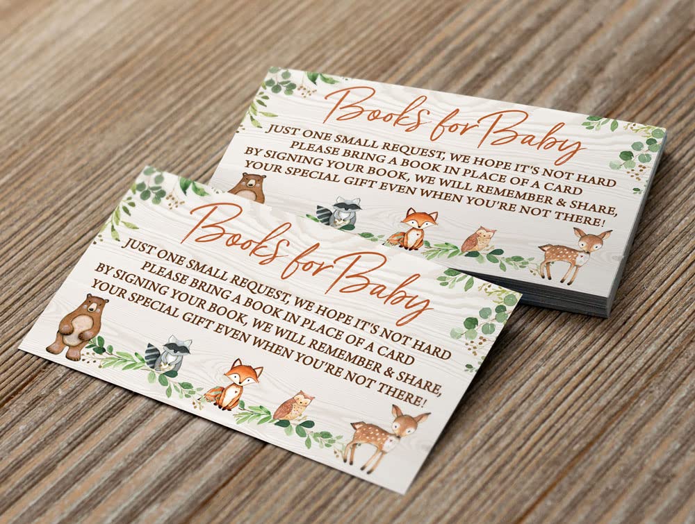 Bring a Book Insert Cards, Set of 50, Woodland Baby Shower Games, Activities, Favors
