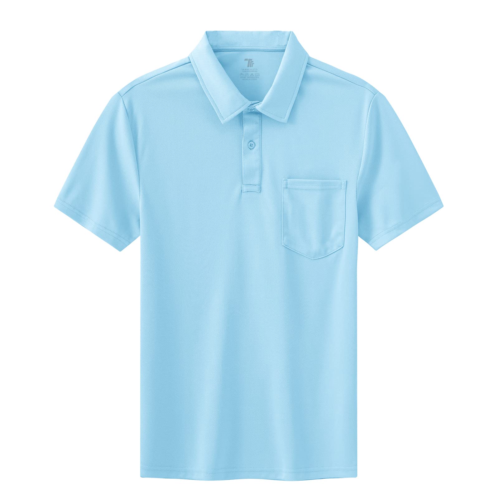 BASUDAM Men's Polo Shirts with Pocket Quick Dry Short Sleeve Active Performance Sky Blue L