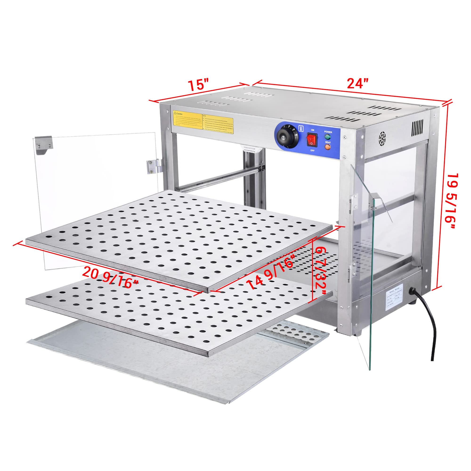 WeChef 2-Tier Commercial Pizza Warmer Countertop Display Case 24x15x20 inch 750W Pastry Heater Display Case for Bakeries Convenience Stores