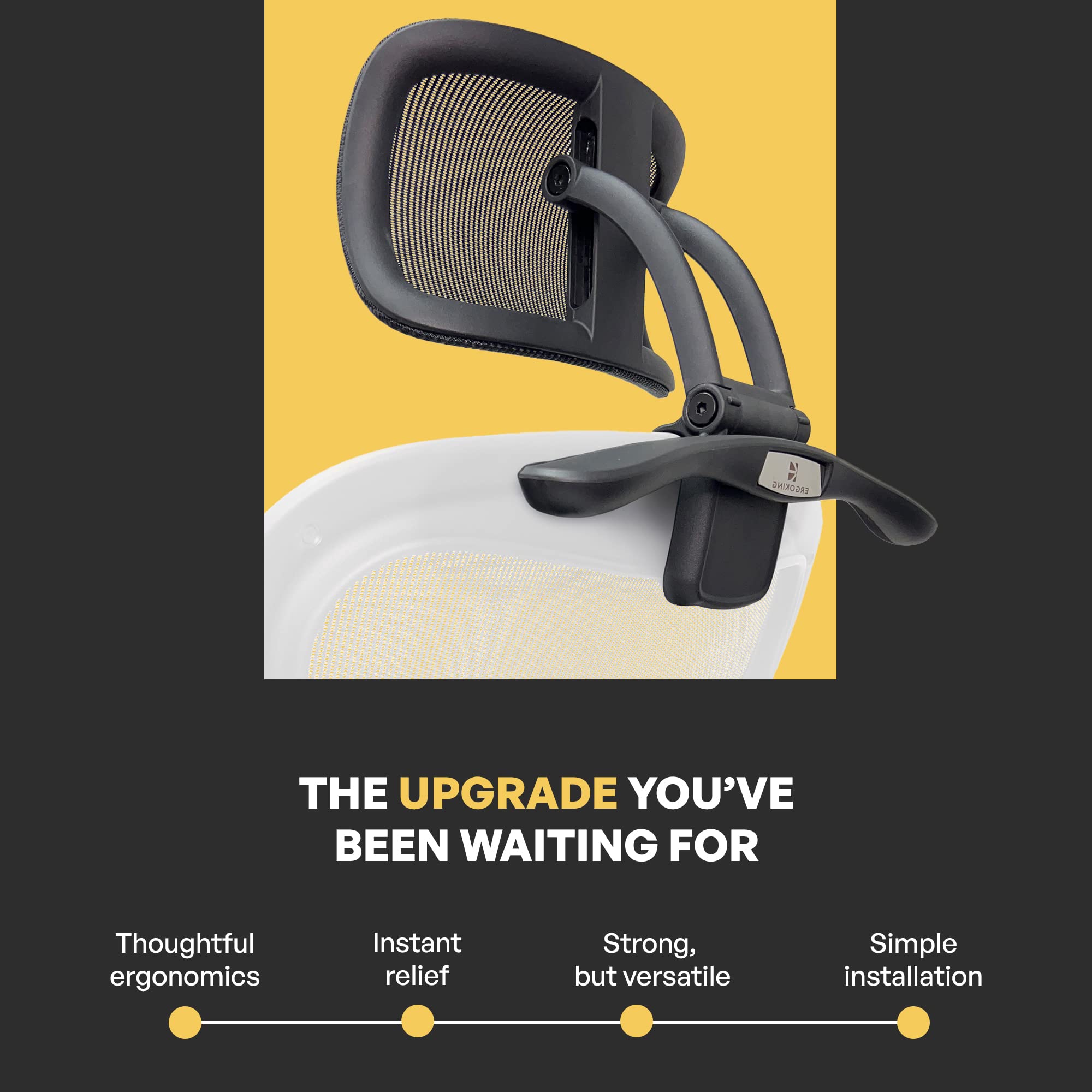 ERGOKING Headrest for Office Chair Headrest Attachment Compatible with Herman Miller Aeron Remastered - Fully Adjustable Height & Tilt, Removable Coat Hanger - Black Frame, Black Onyx Mesh.