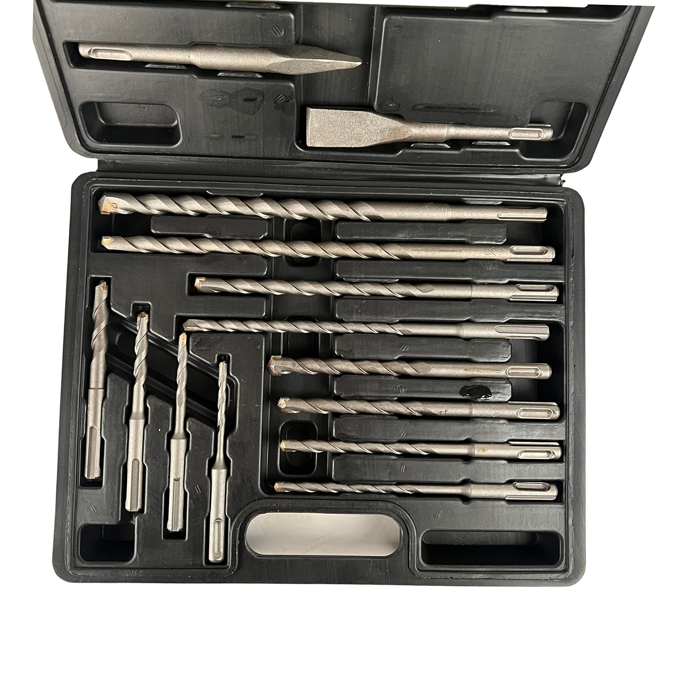 ATE Pro. USA - 17 PC SDS PLUS ROTARY HAMMER BITS DRILL BIT & CHISEL GROOVE CONCRETE - Masonry SDS Plus Drill Bits Set for Brick Cement Stone & Concrete w/ Case- SDS Plus Shank Fits Rotary Hammer