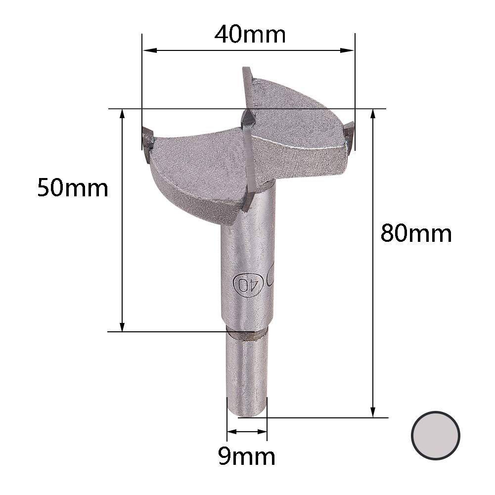 Utoolmart Forstner Drill Bits, 40mm Cemented Carbide Wood Cutter Tool, Hex Shank Woodworking Hole Saw Cutter, 80mm Length Woodworking Hole Boring Bit, Gray, 2 Pcs