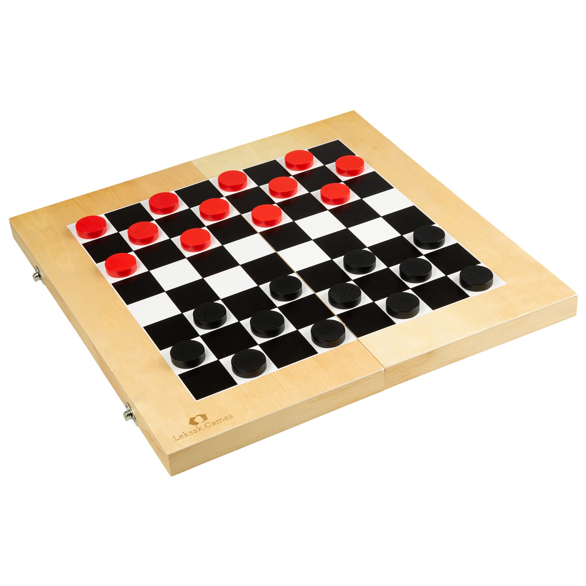 Leksak Games 16'' Wooden Chess Checkers Backgammon Set - 3 in 1 Board Games - Portable Travel Case Folding Board - Beginner Chess Set for Kids and Adults - 30 Checkers Pieces