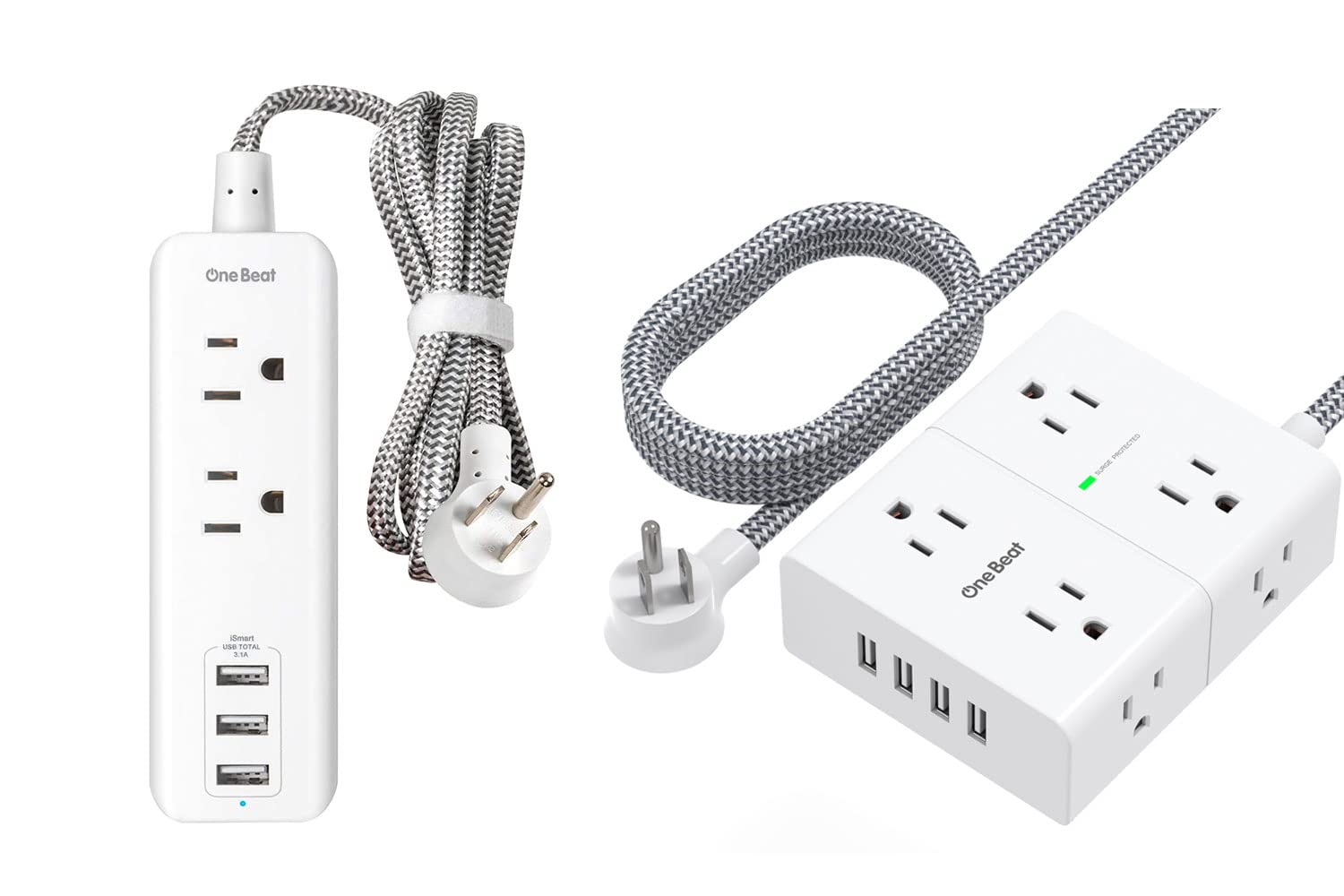 Power Strip with USB - 10 Widely Outlets 7 USB Charging Ports, Desktop Charging Station with 5 ft Braided Extension Cord, Flat Plug Travel Power Strip for Cruise, Home Office, ETL Listed