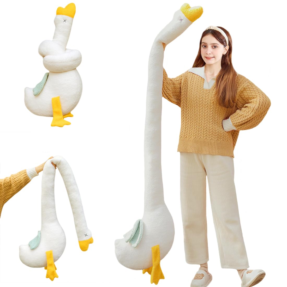 ELAINREN Giant Swan Stuffed Animal Toy with Long Neck, 55Inch White Goose Plush Soft Hugging Body Pillow Home Decor Cushion Easter Cute Duck Goose Plushie Dolls Gifts for Kids Xmas