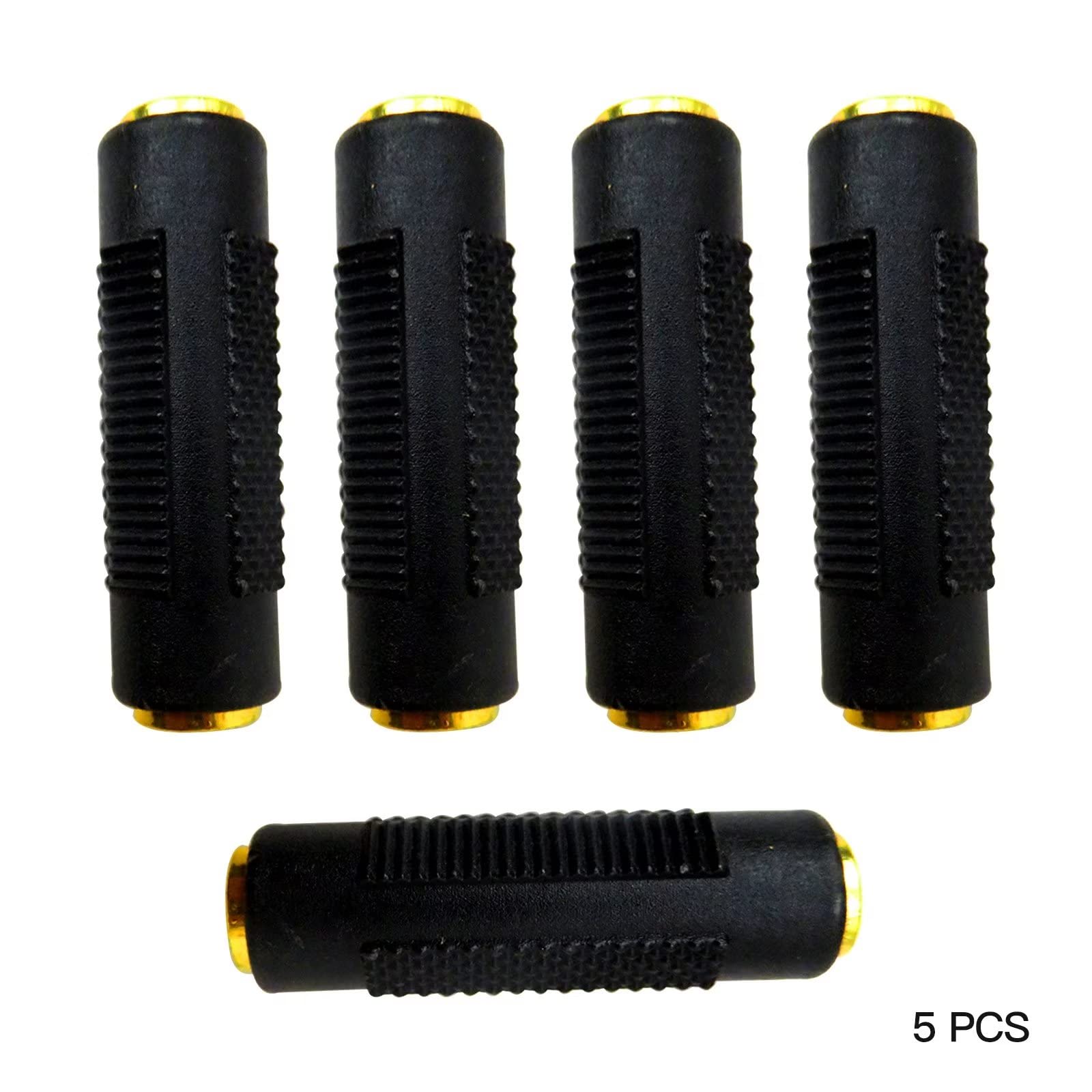 BATEMEN W 5X Professional Stereo Audio Female 3.5mm Mono Jack to 3.5mm Mono Jack Black Coupler Adaptor - Gold Plated