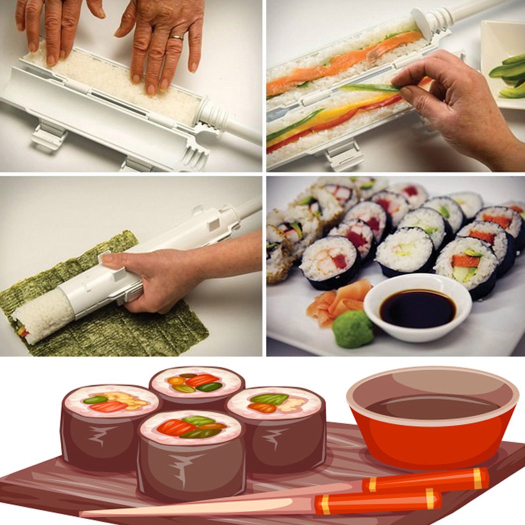 Sushi Roll Making Kit - Homemade Sushi Rolls Made Easy by Sushi Roller Kit, Best Sushi Maker Machine Set, Plastic Sushi Bazooka