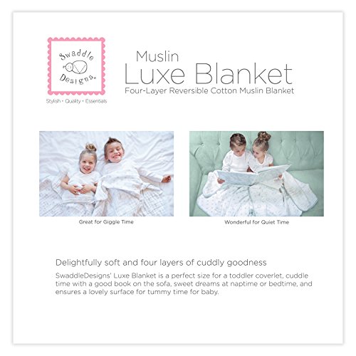 SwaddleDesigns 4-Layer Cotton Muslin Luxe Blanket, Baby and Toddler Cuddle and Dream, 46x46 inches, Sterling Little Lambs and Twinkle Stars