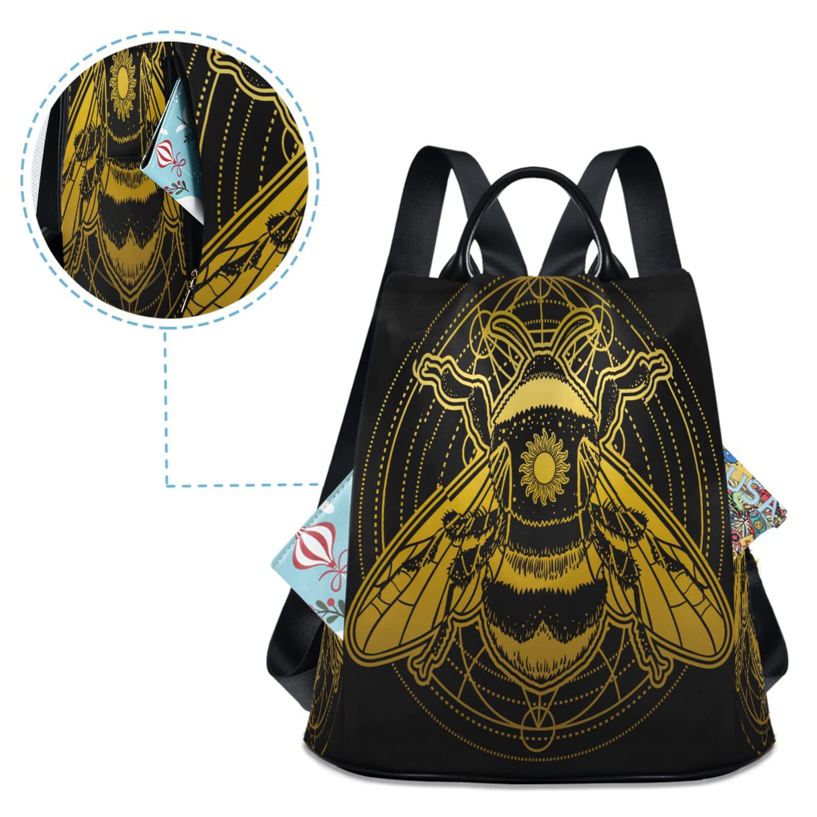 ALAZA Gold Bee Moon Sun Large Women's Fashion Casual Backpack Purse Shoulder Travel Bag