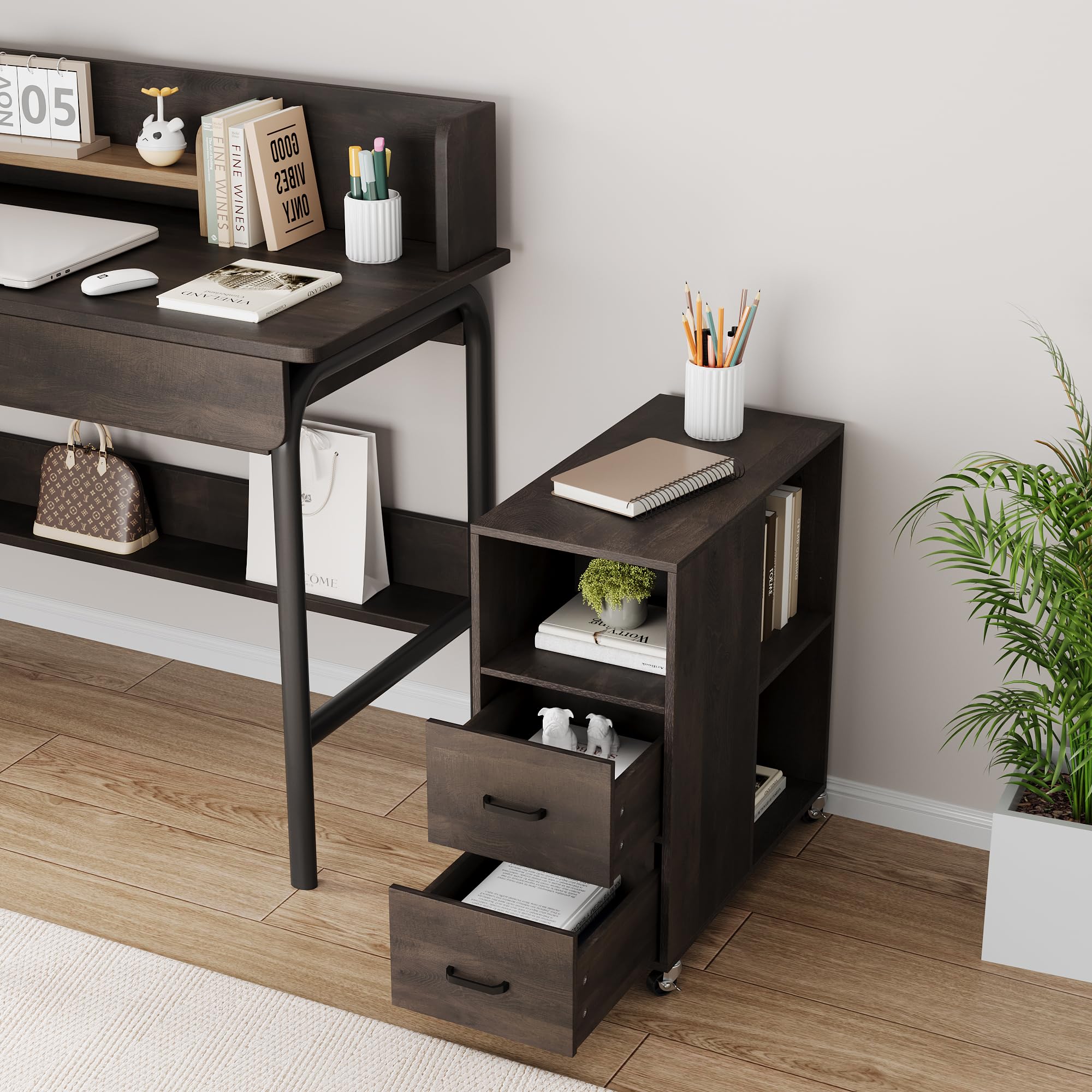 BOTLOG Sofa Side Table, End Table with 2 Drawers, Narrow Bedside Table with Storage Shelves for Small Spaces Living Room Bedroom Office (Dark Brown)