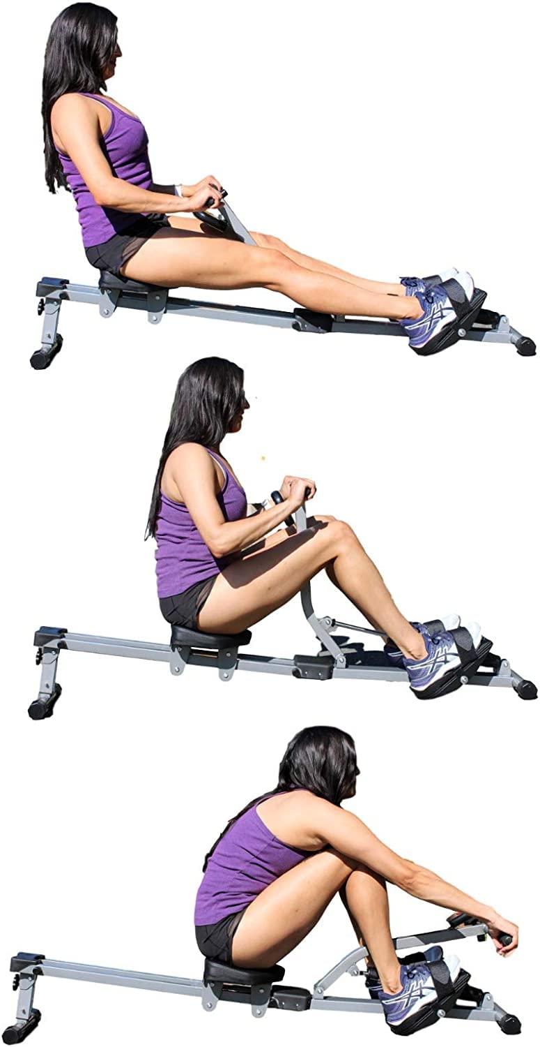 Athletic Bar Regatta Rowing Machine Pro Rower Smart Glider 12 Hydraulic Resistance Levels for Full Body Workout Exercise Muscle Cardio Home Gym