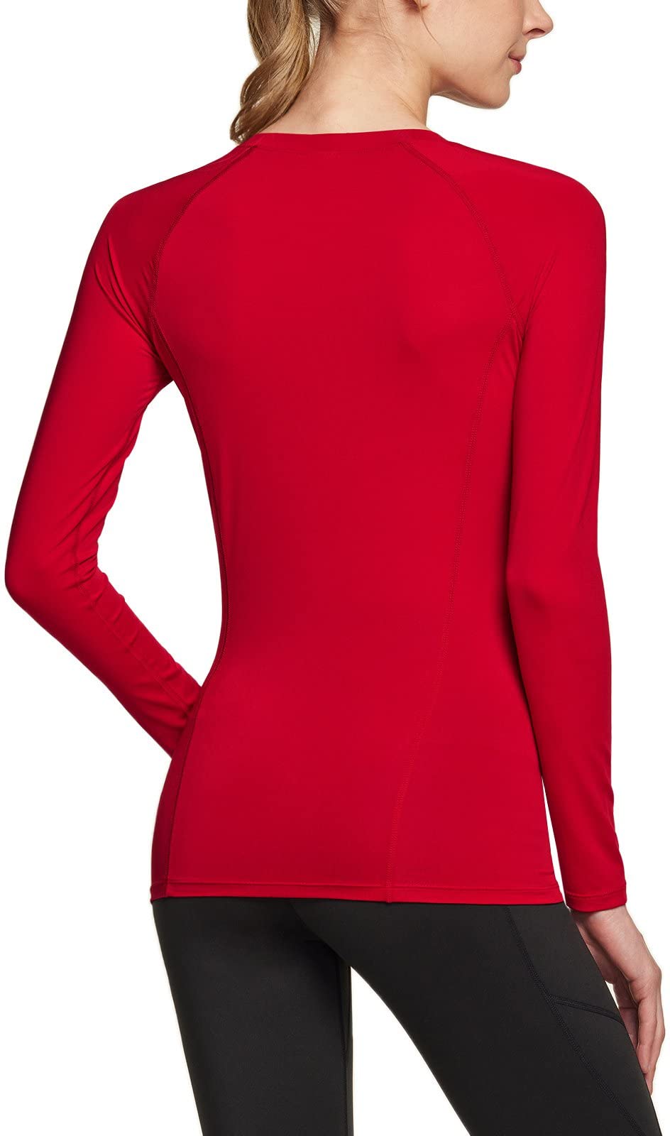 ATHLIO Women's Sports Compression Shirt, Cool Dry Fit Long Sleeve Workout Tops, Athletic Exercise Gym Yoga Shirts, 2pack Black/Red, Large