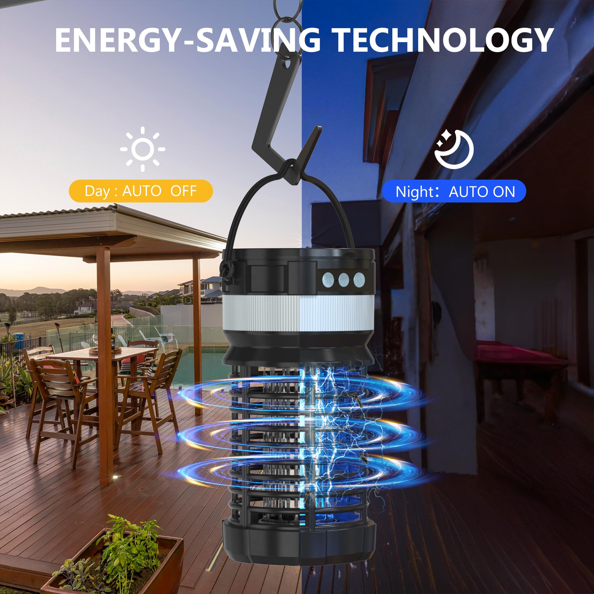 Solar Bug Zapper Outdoor, Mosquito Zapper, Electric Fly Zapper, Cordless & Rechargeable Mosquito Killer, Waterproof Fly Traps for Home Garden Patio Backyard Camping (1,Black2)
