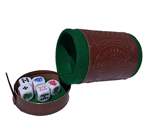 Cup Poker dice Game Set with Cup Leather Lined (cubilete)…Brown