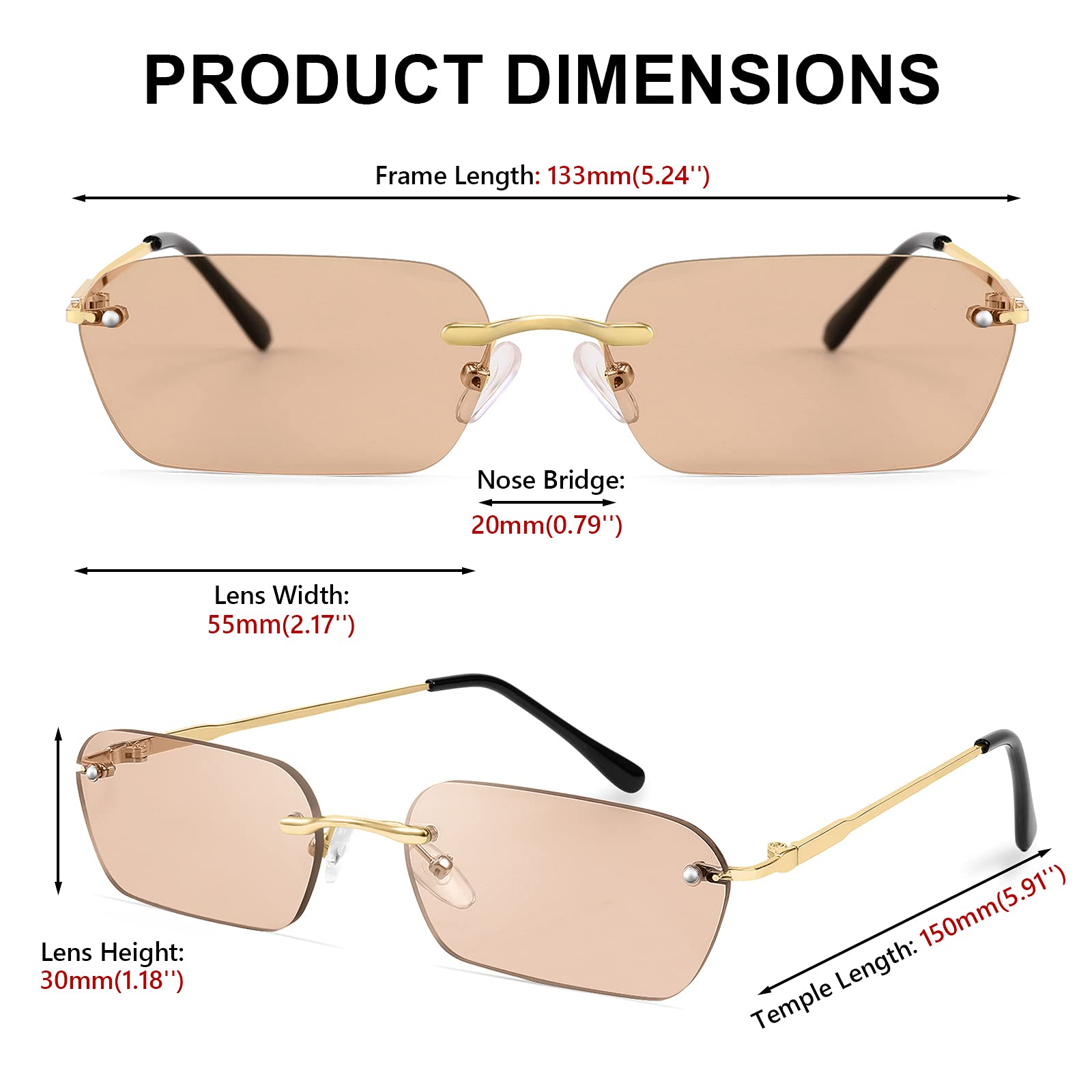 FEISEDY Rimless Sunglasses Y2K Sunglasses Retro Small Narrow Clear Eyewear Vintage Rectangle Sunglasses for Women Men B2643